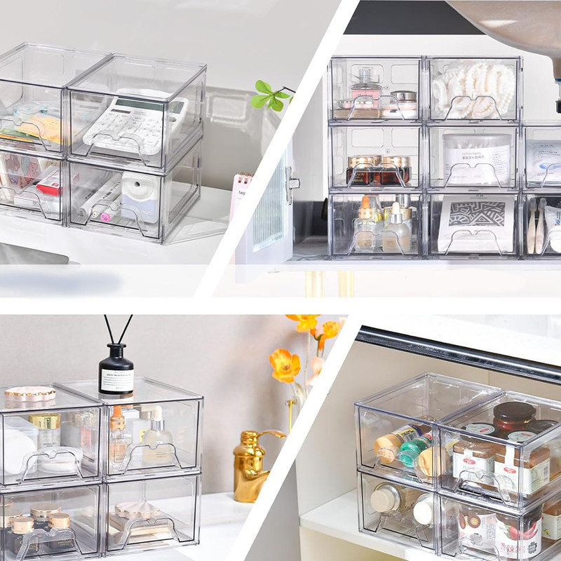 Rebrilliant 6 Pack Stackable Storage Drawers, Clear Plastic Pull Out ...