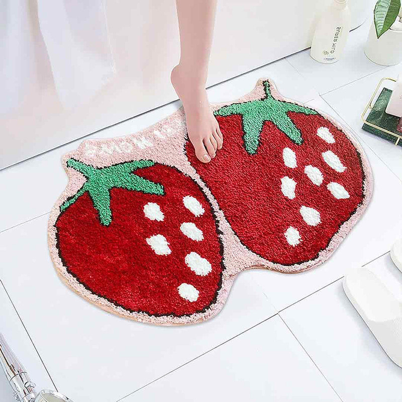Red Barrel Studio® Cute Strawberry Shape Bathroom Rug For Kids Non Slip ...