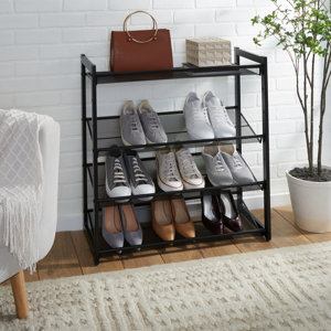 Rebrilliant 4 Tier Adjustable Mesh Shoe Rack in Black | Wayfair