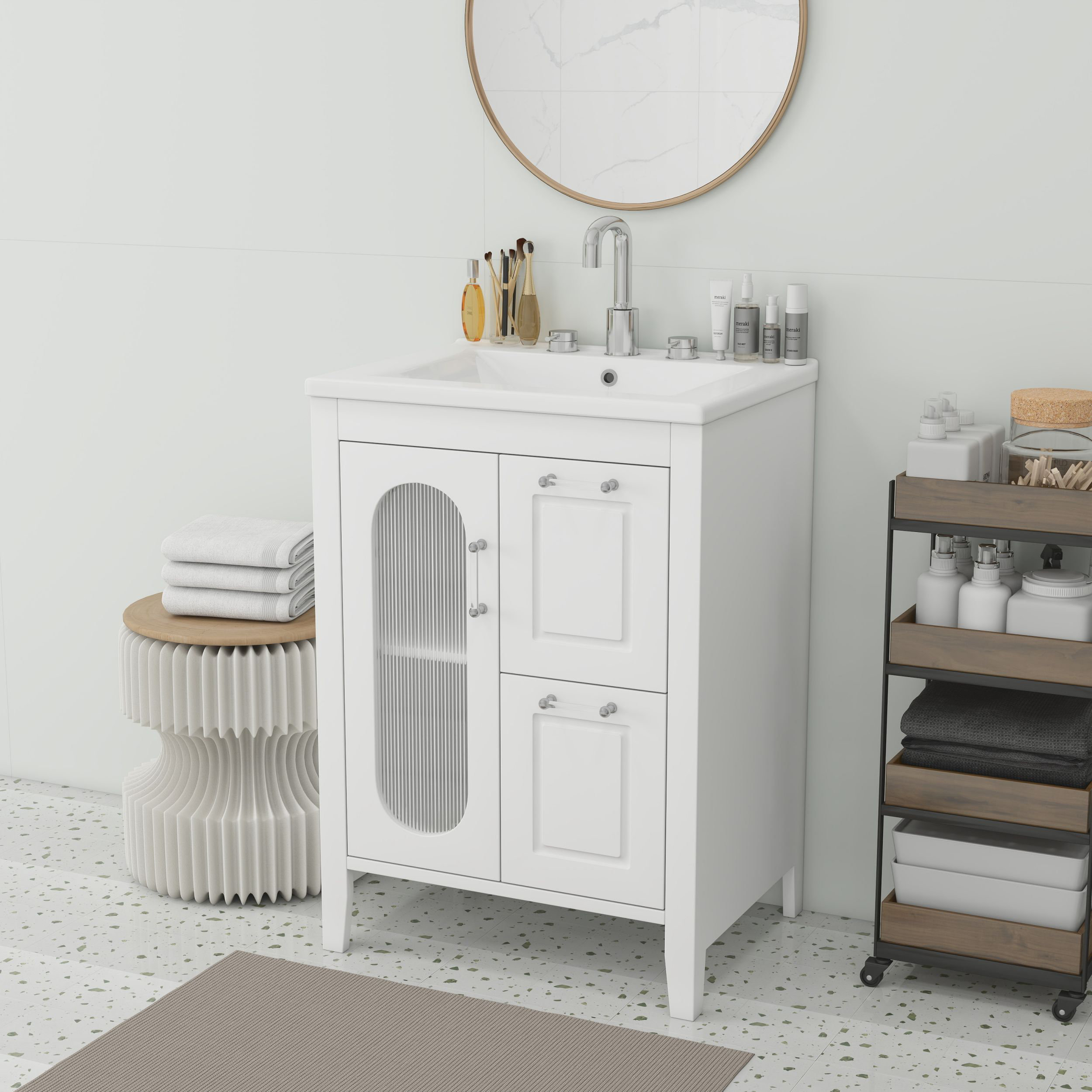 Ebern Designs Meuble-lavabo simple 24 po avec comptoir en céramique ...