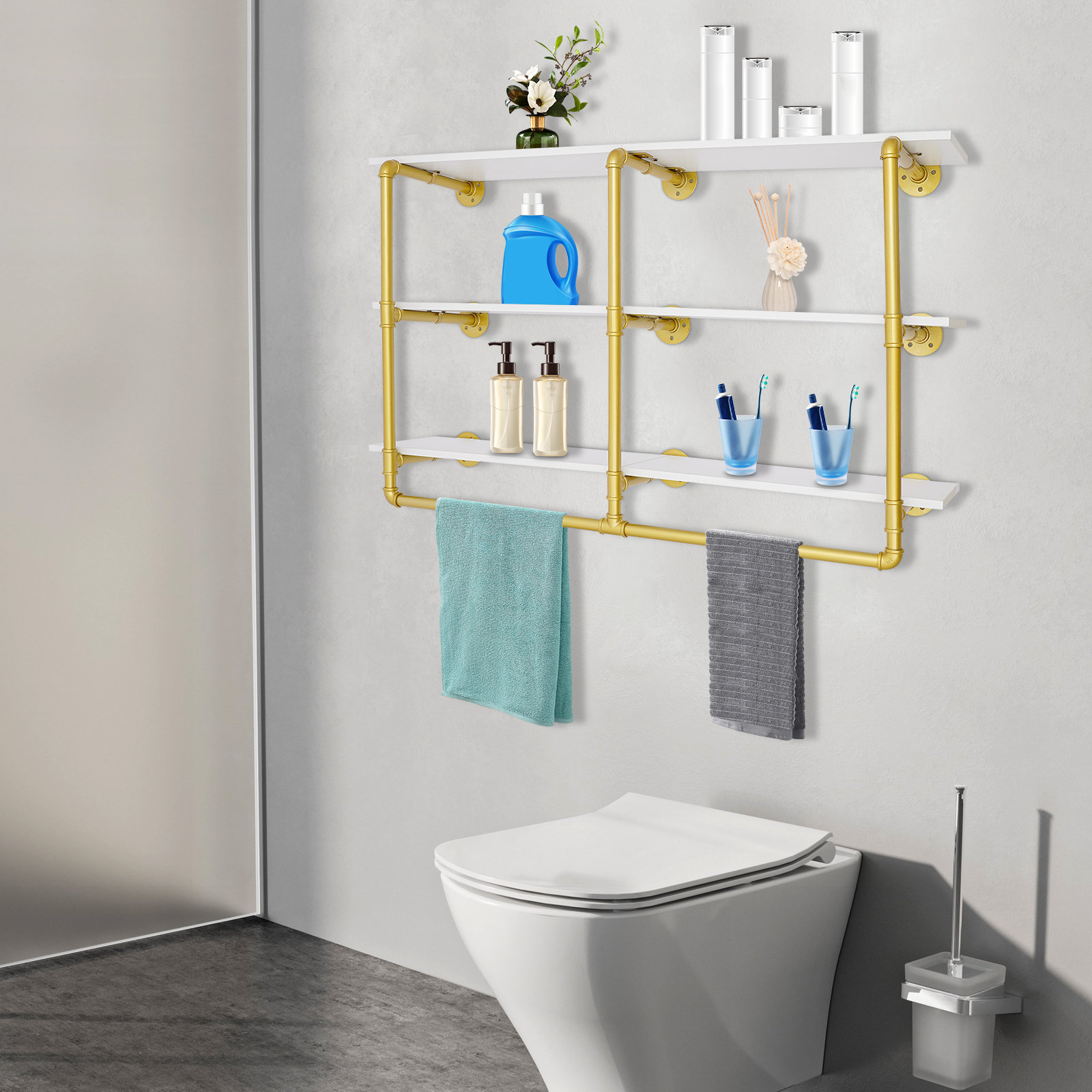 17 Stories 3 Tiers Industrial Pipe Clothing Rack Wall-Mounted Clothing ...