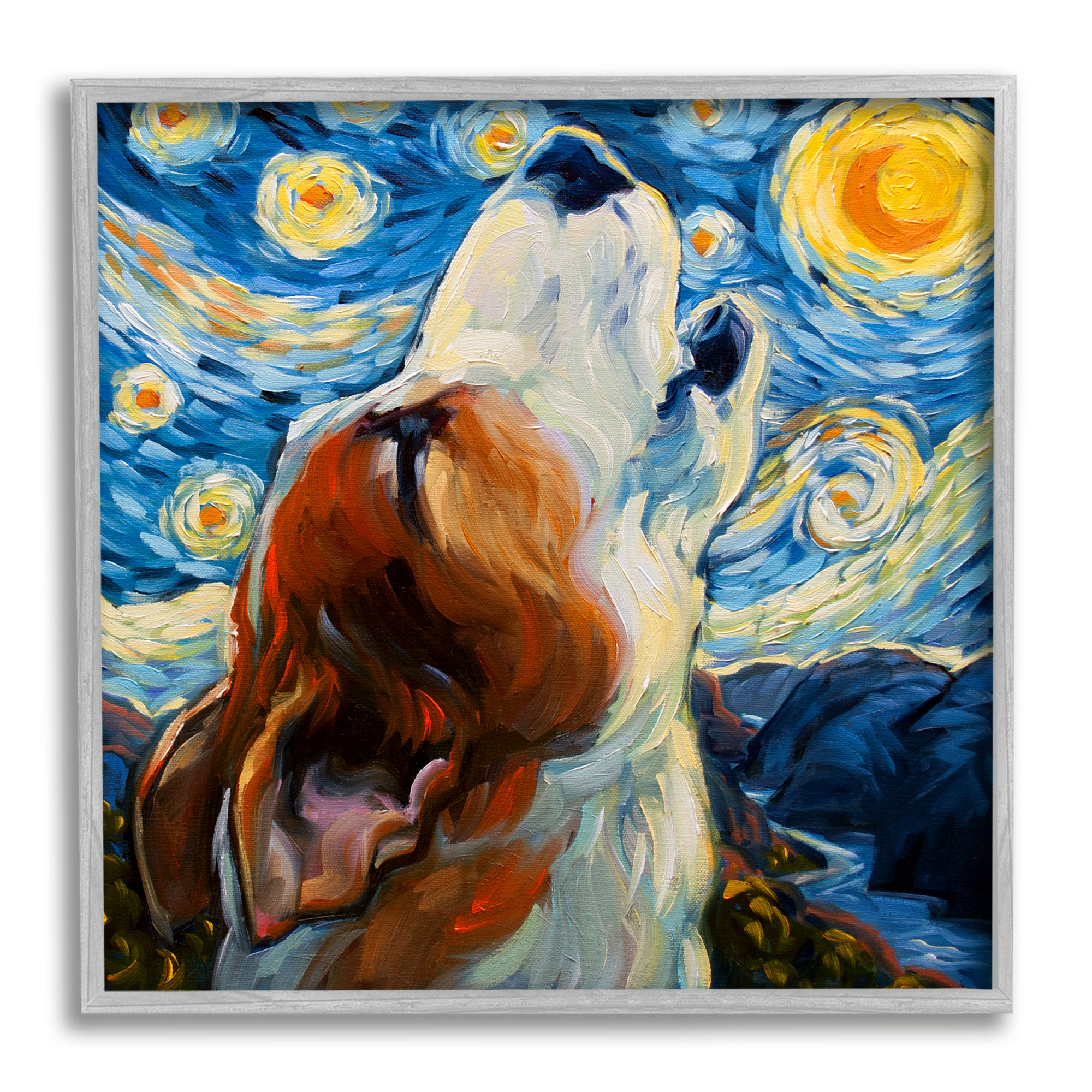 Stupell Industries Howling Dog Classic Framed On Wood by CR Townsend ...
