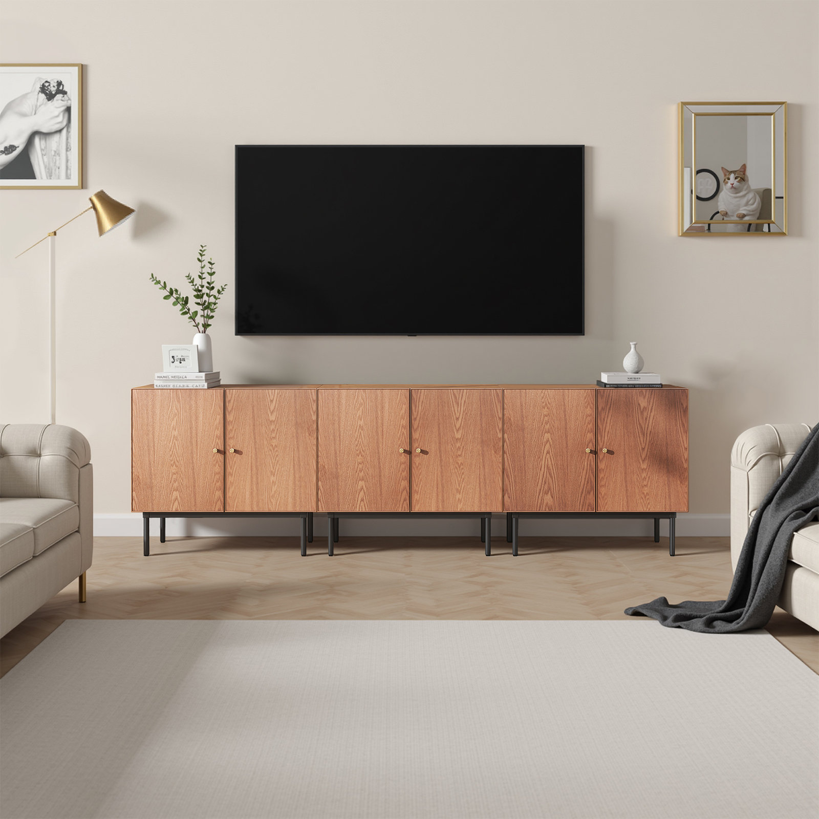 Latitude Run® Modern 3 In 1 TV Console With Storage Cabinets And Metal ...