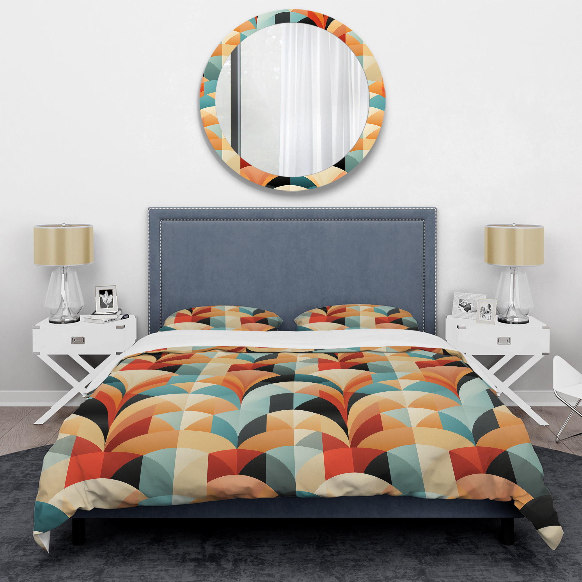 Design Art Beige Turquoise Retro Revival Geometric I - Geometric Duvet ...