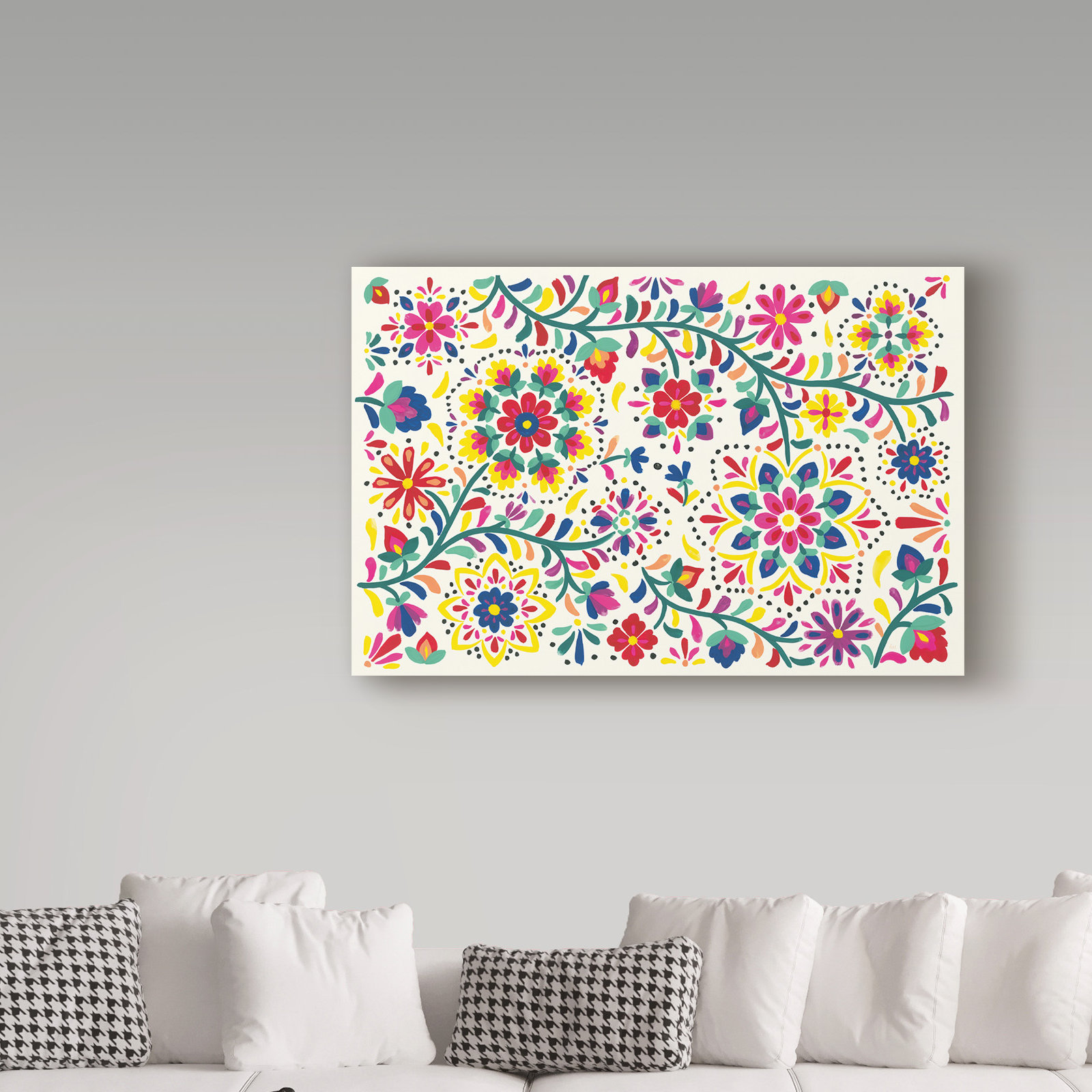 Bungalow Rose 'Floral Fiesta White I' Graphic Art Print on Wrapped ...