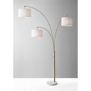 Everly Quinn 74" Brass Three Light Arc Floor Lamp With Off White Fabric ...