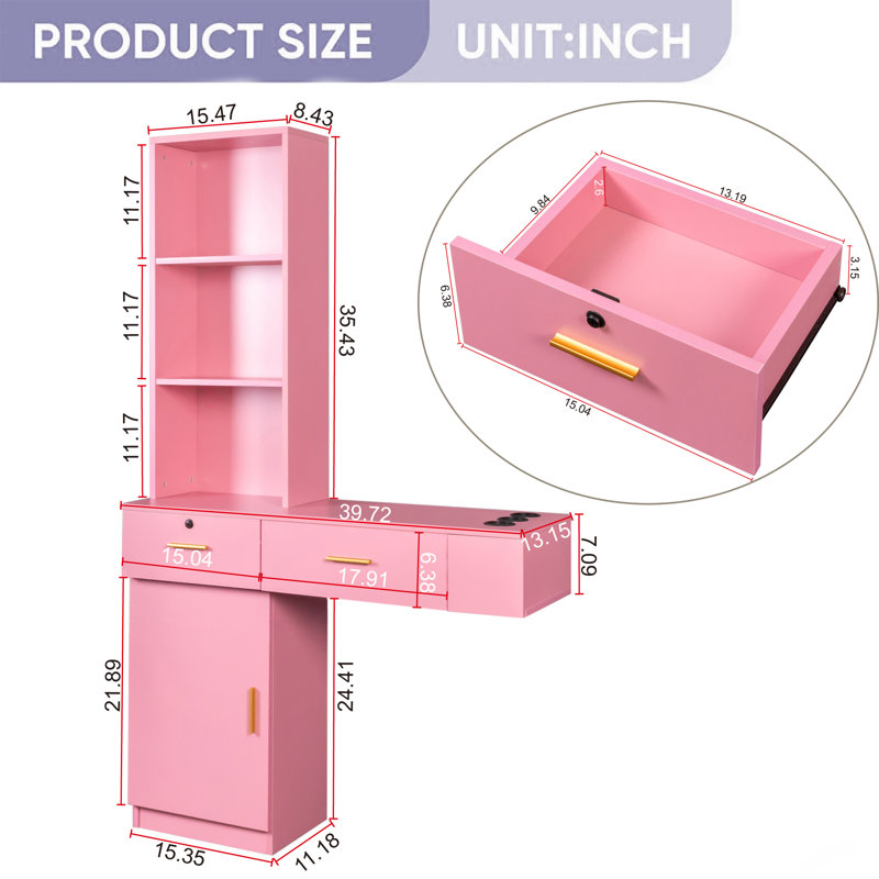 Latitude Run® Brizeyda Wall-Mount Makeup Vanity Dressing Table with ...