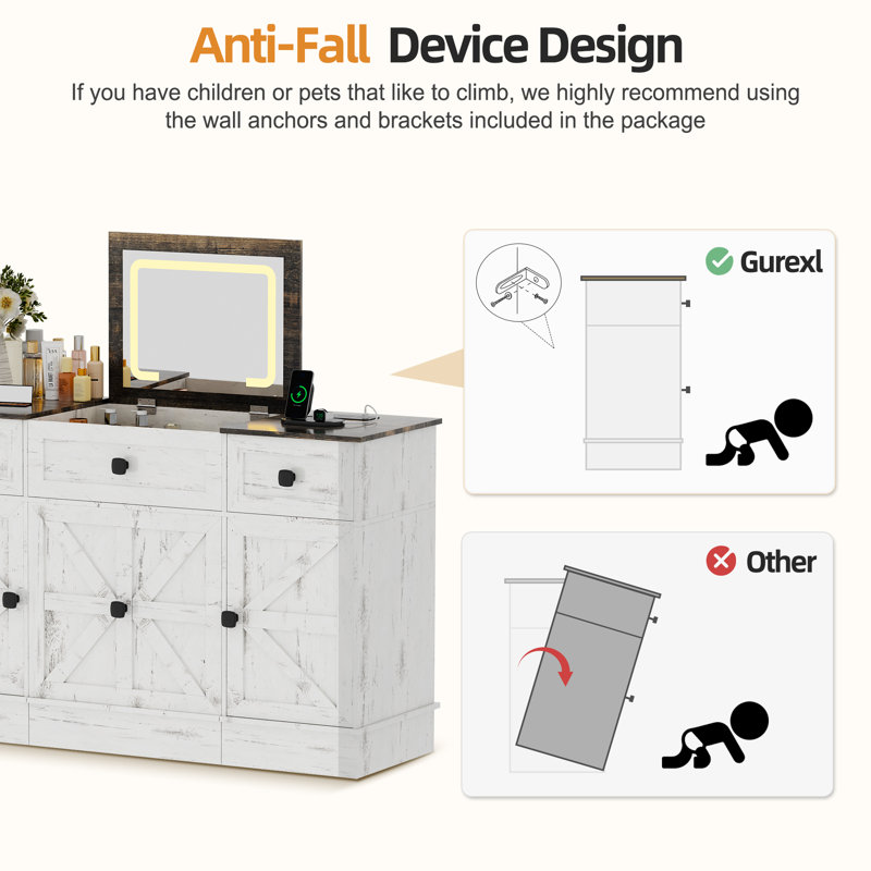 Gracie Oaks Multifunctional Vanity Desk With Lighted Flip Top Mirror ...