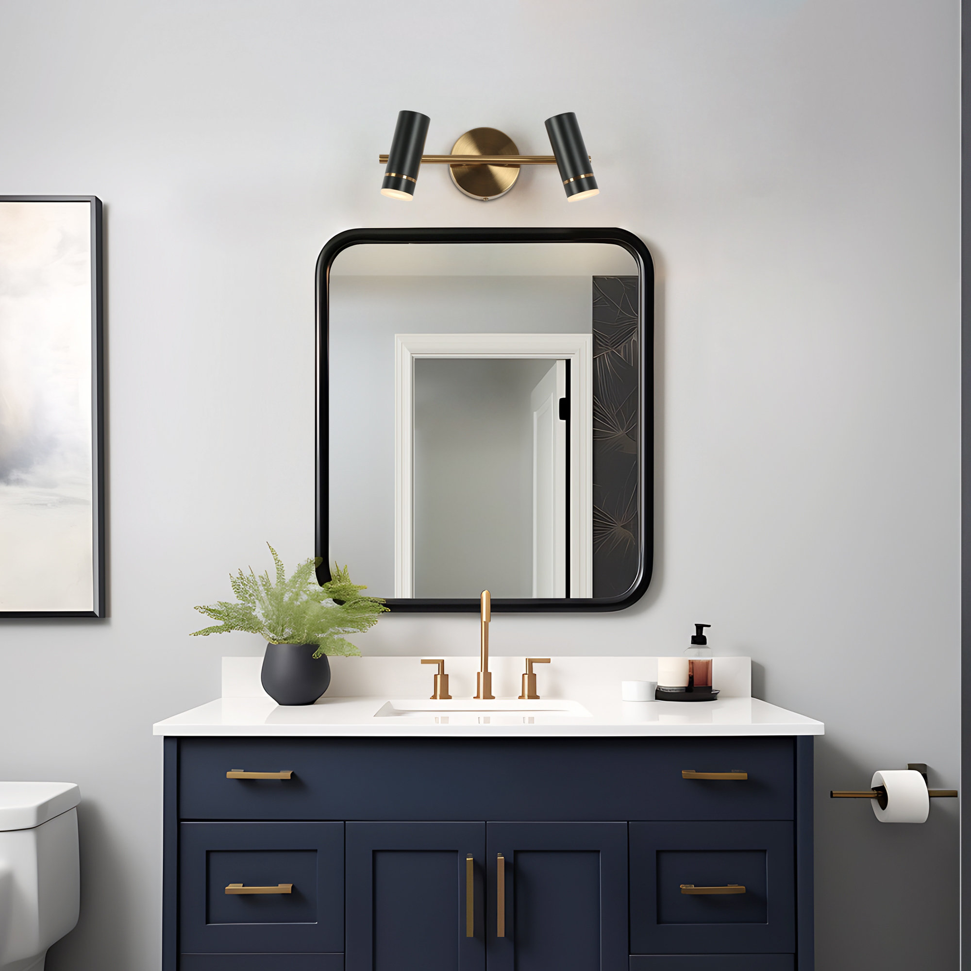 Everly Quinn Miaisabella 2 - Light Dimmable LED Black/Gold Vanity Light ...