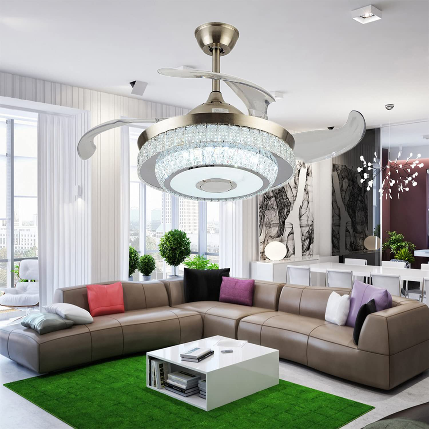 Rosdorf Park 42" Dakch 4-Blade LED Chandelier Ceiling Fan with Remote ...