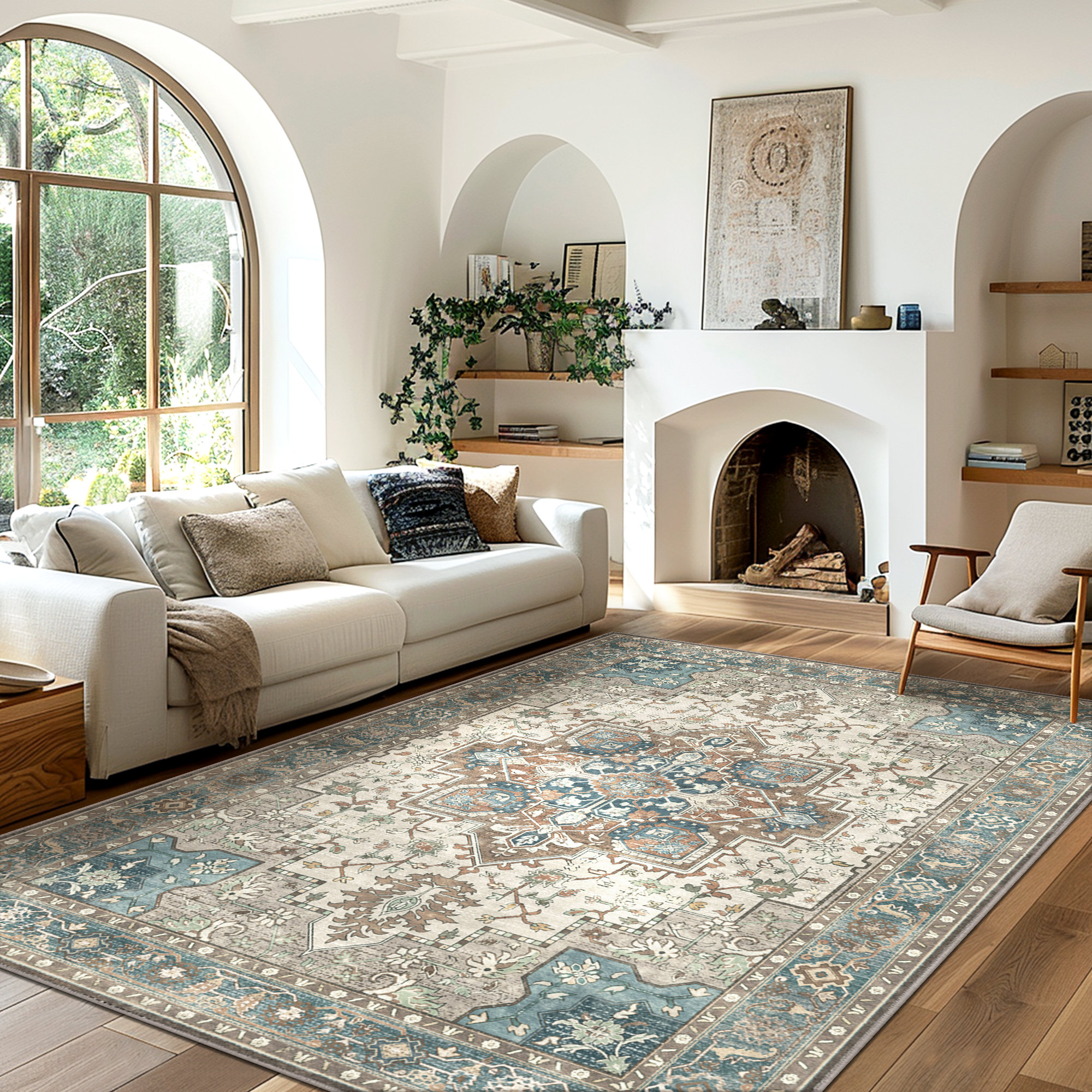 Bungalow Rose Area Rug Washable Rug Non Slip Vintage Retro 8X10 Rugs ...