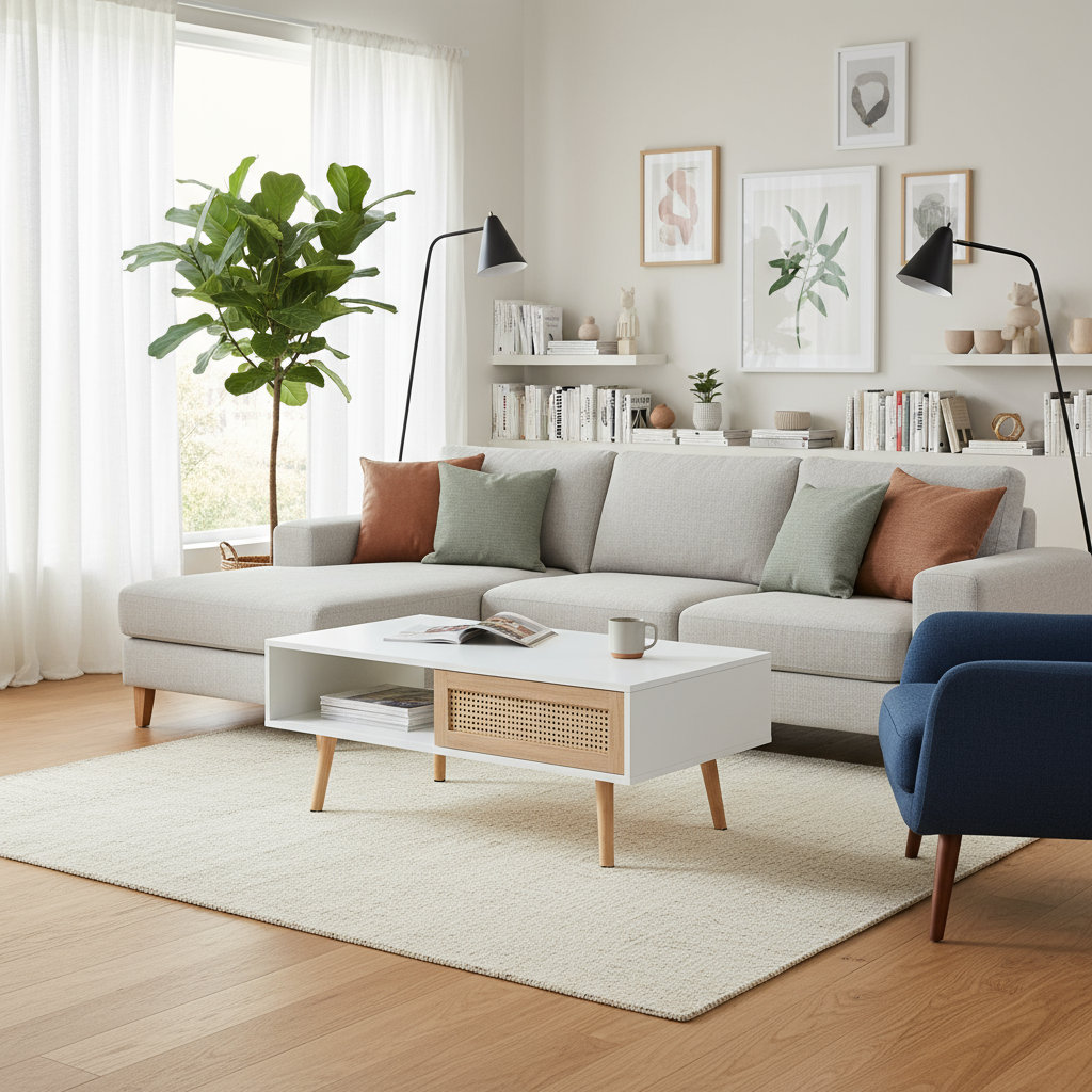 Bay Isle Home™ Rattan Coffee Table With Sliding Door Storage And Solid ...