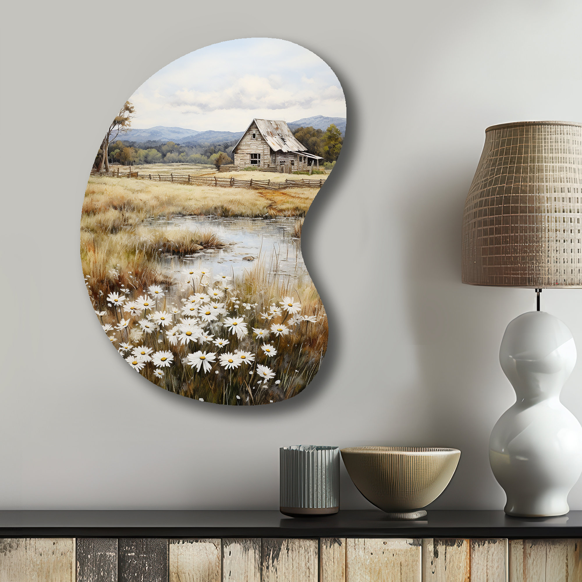 Design Art Farmhouse Quiet Retreat I - Asymmetrical Farm Metal Wall Art ...
