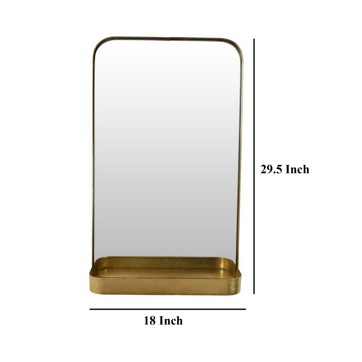 Benjara Feno Decorative Wall Mirror W Rack, Portrait Style 30 Inch Gold ...