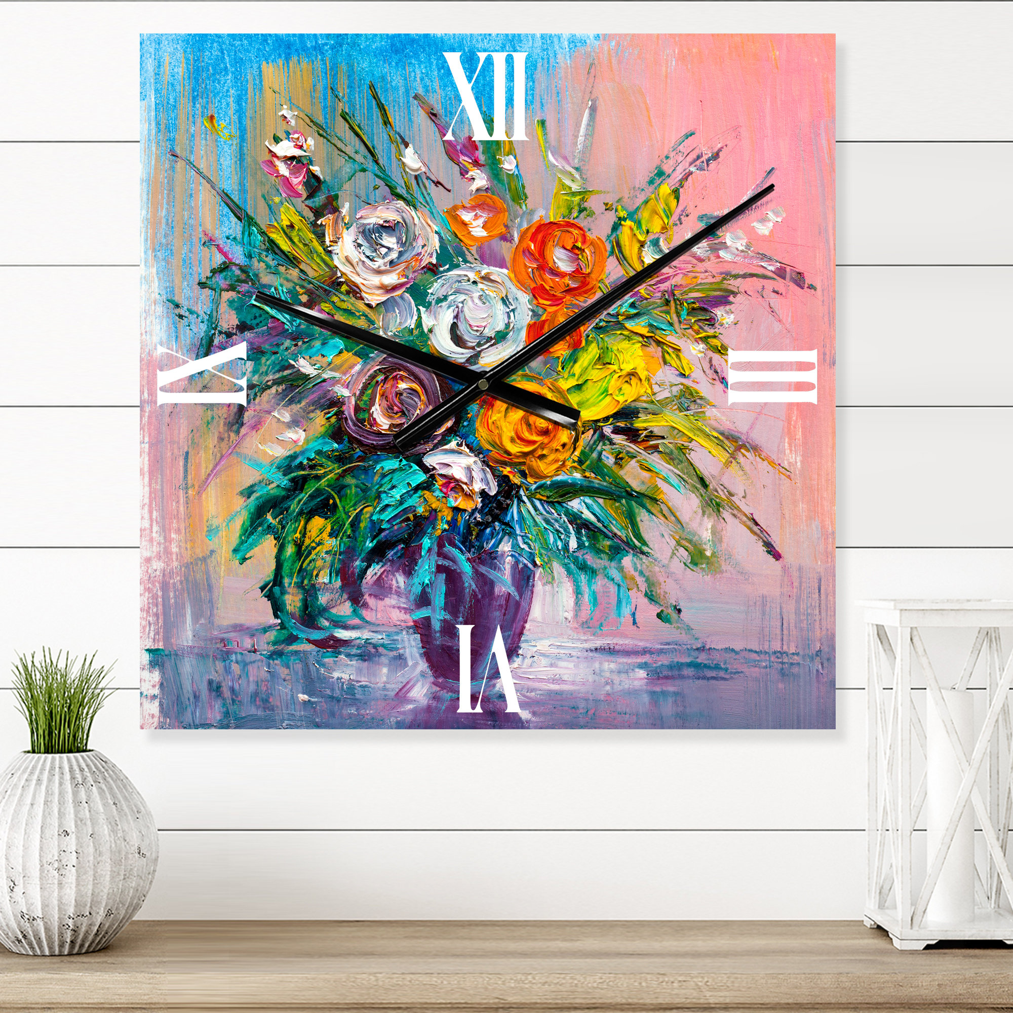 East Urban Home Bouquet of Vibrant Flowers Wall Clock | Wayfair