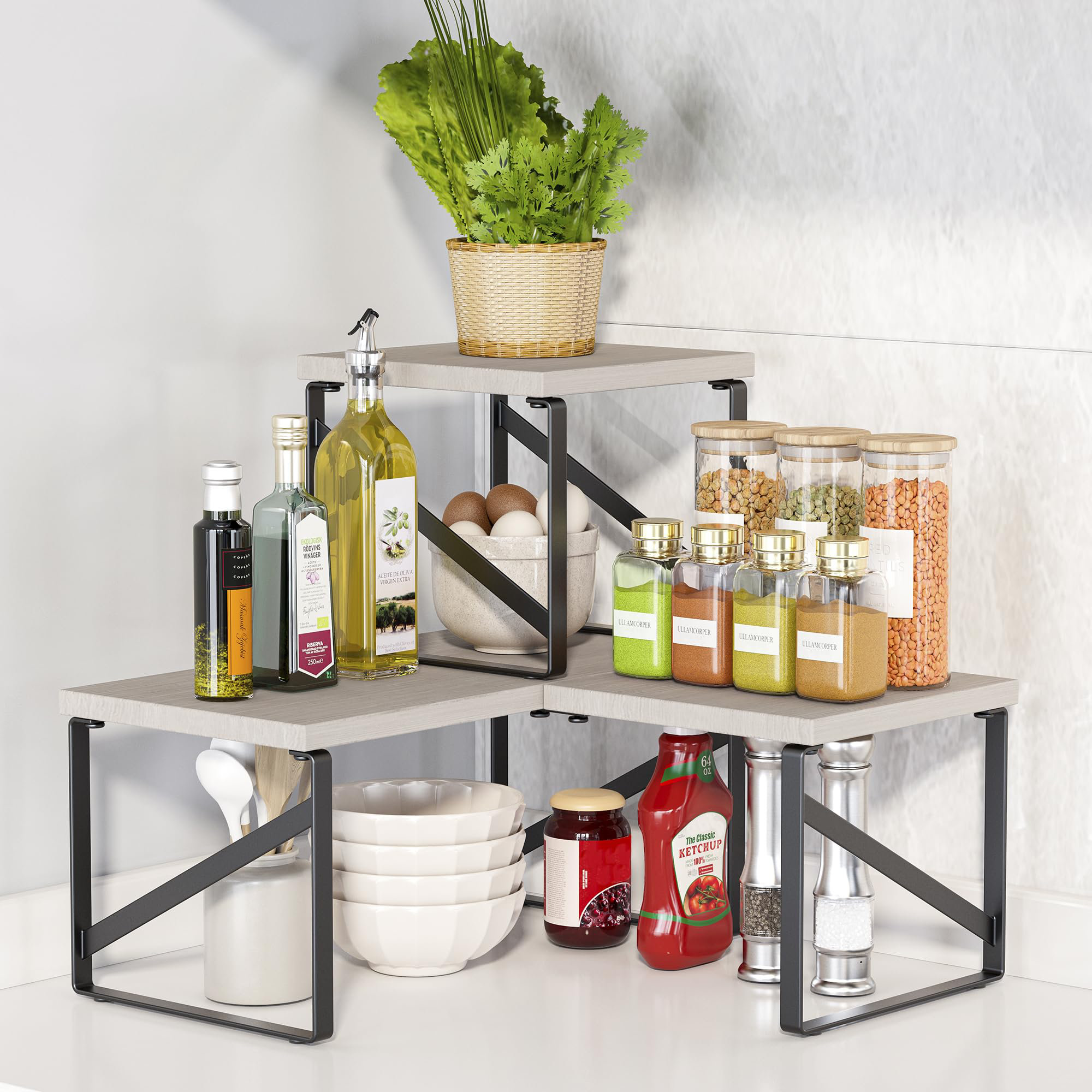 17 Stories Kitchen Corner Shelf Countertop Organizer, 2 Tier Adjustable ...
