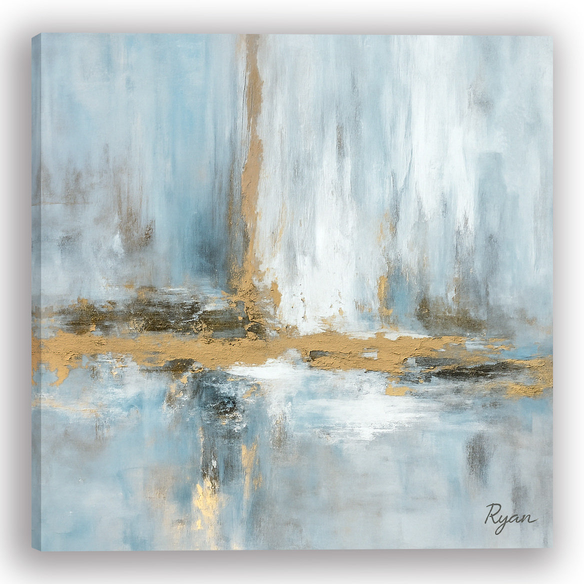Everly Quinn Echoes of Light – Blue & Gold Abstract Canvas Wall Art ...