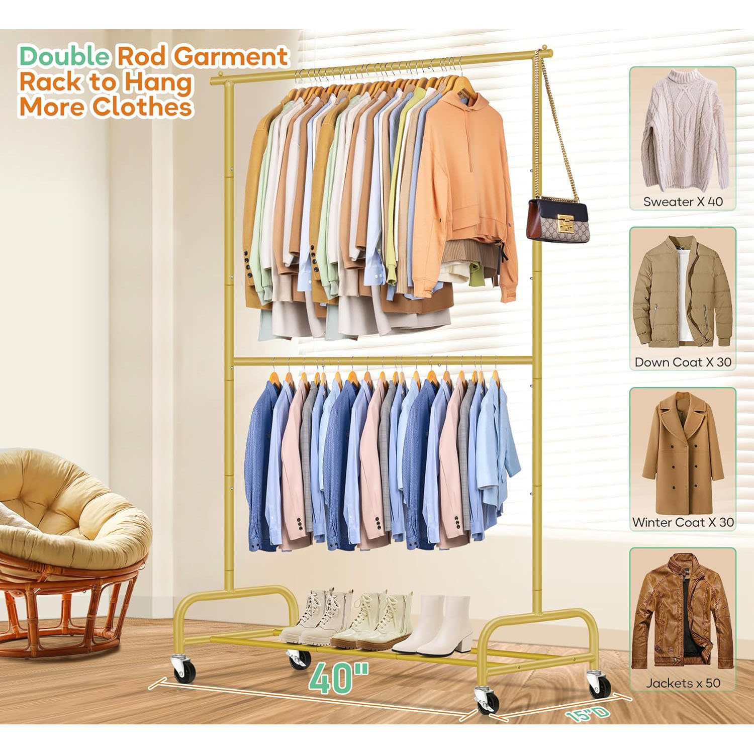 Latitude Run® Double Rod Heavy Duty Clothes Racks For Hanging Clothes ...