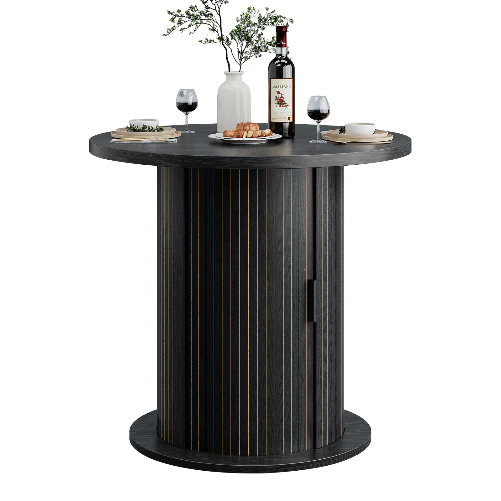 George Oliver Round Dining Table, Kitchen Table With Wood Strip Base ...