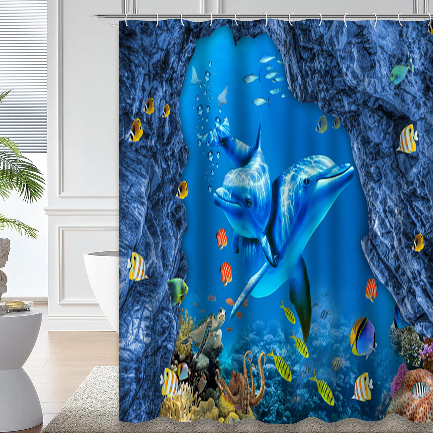 East Urban Home Coral Reef Tropical Fish Aquarium Travel Shower Curtain ...