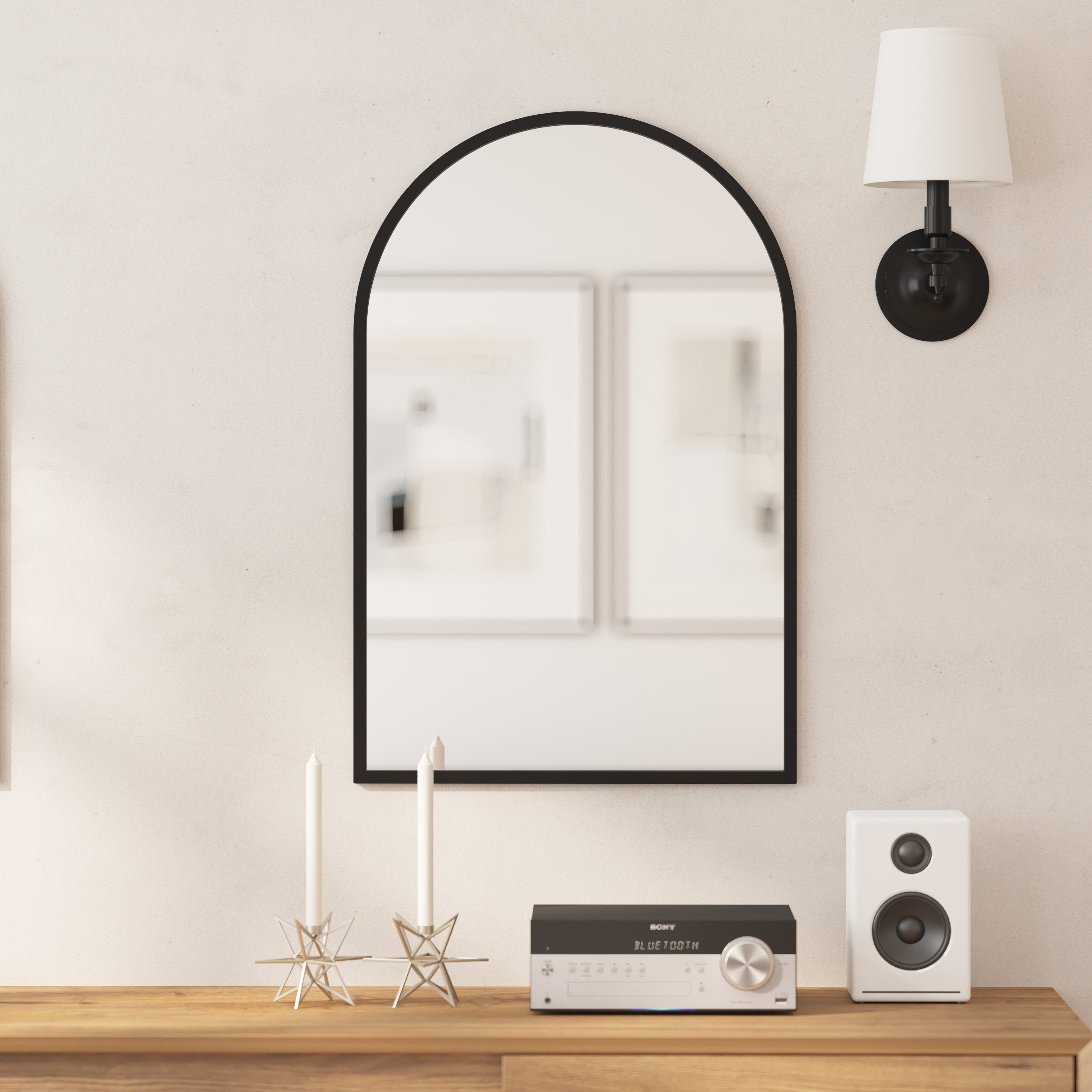 Ebern Designs Mila Wall Mount Arched Mirror with Slim Metal Frame ...