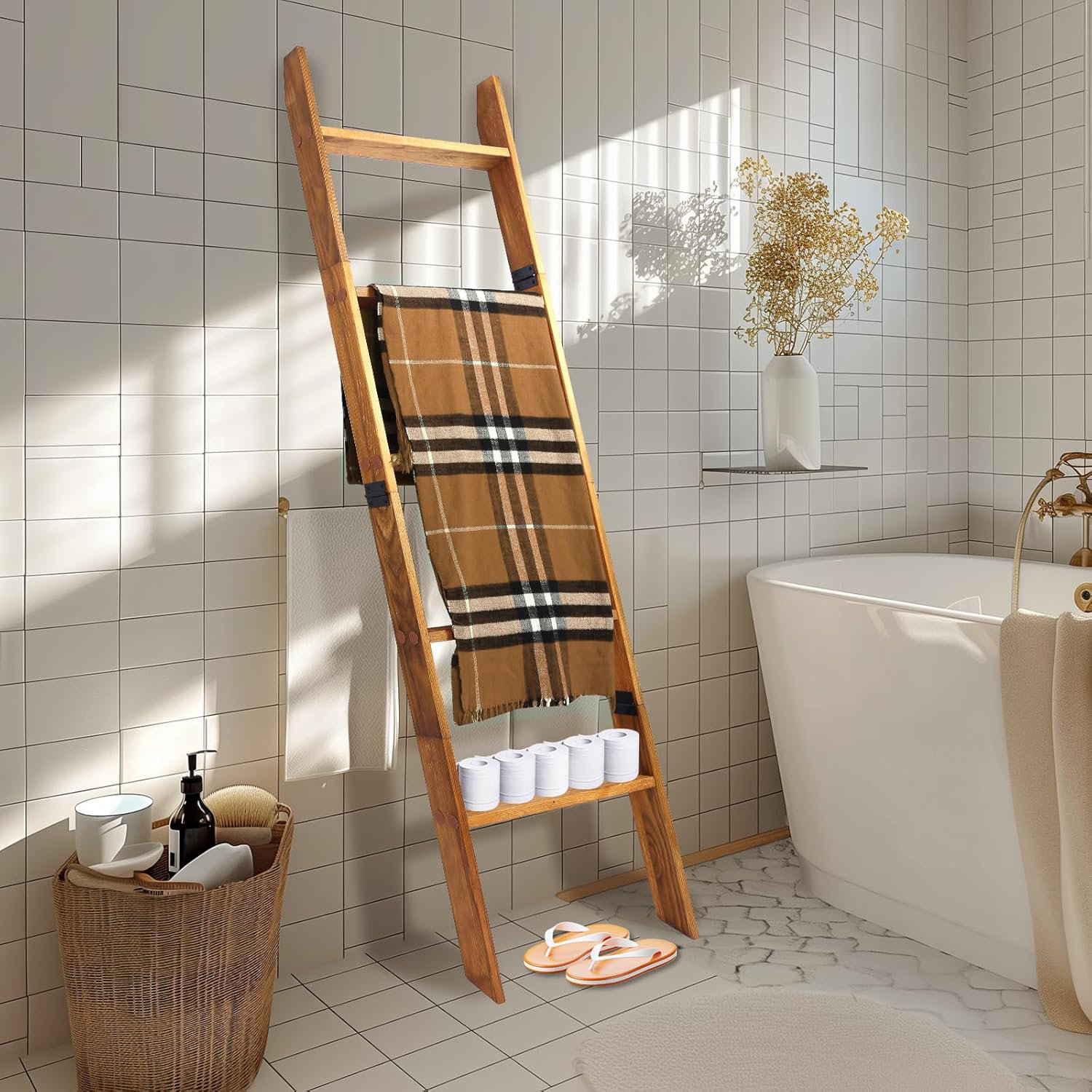 Latitude Run® 5-Tier Wooden Blanket Ladder 5FT(58"), Walnut | Wayfair