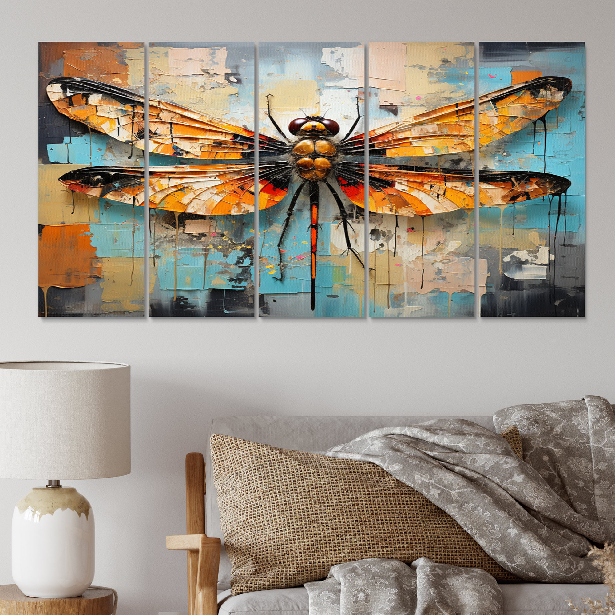 Design Art Orange Dragonfly Insects Flight Collage I - Animals Metal ...
