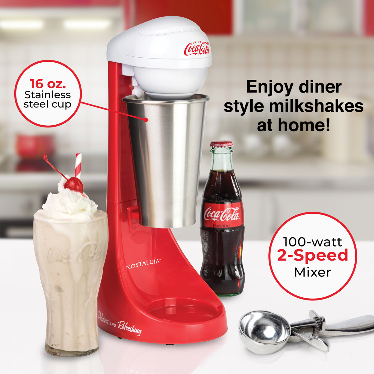 Nostalgia Two-Speed Electric Coca-Cola Limited Edition Milkshake Maker ...