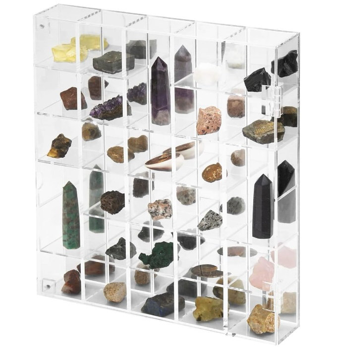 RILVIX Adjustable Rock Display Case with Mirrored Shelves & Lid for ...