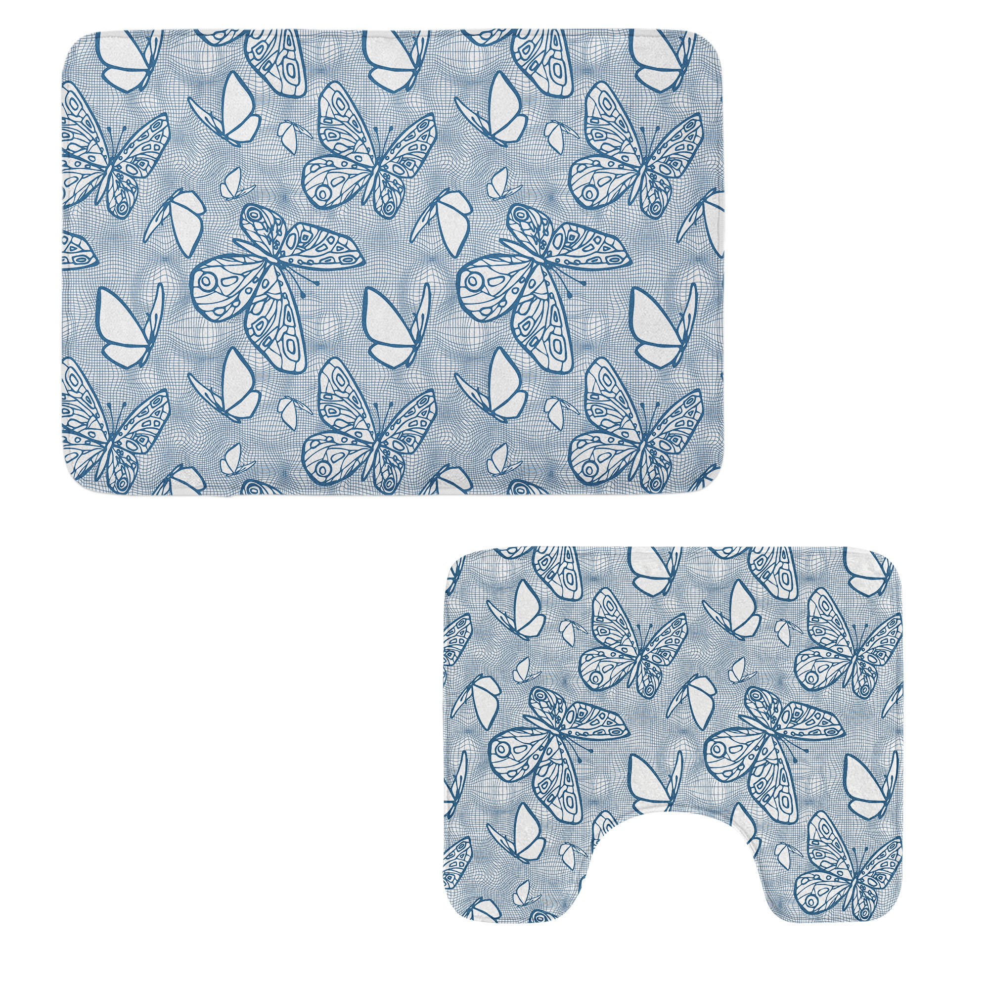 East Urban Home Blue and White Bathroom Rug Set 2 Pieces Rectangle ...