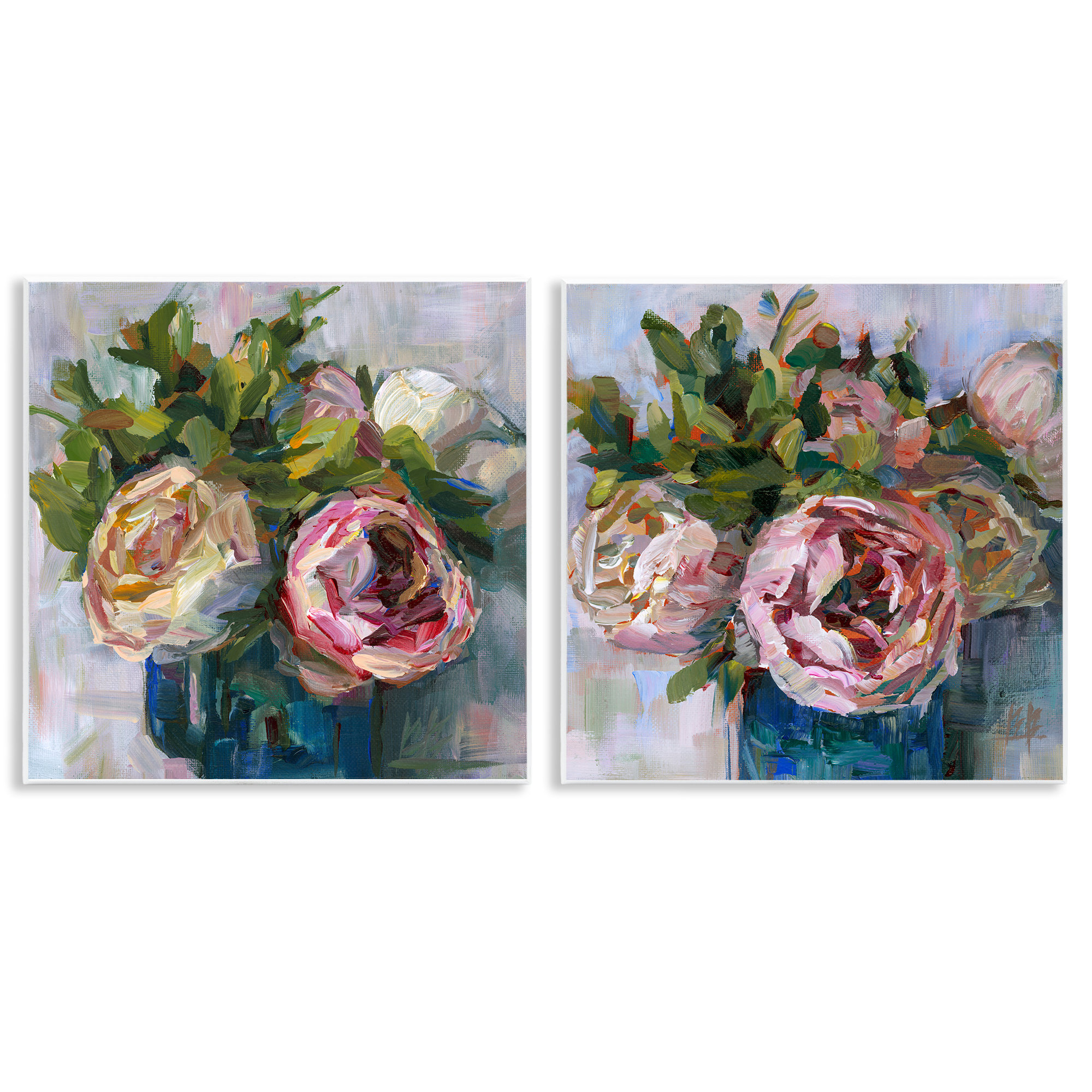 Winston Porter Impasto Cabbage Roses in Vases Wall Plaque Art Set by ...