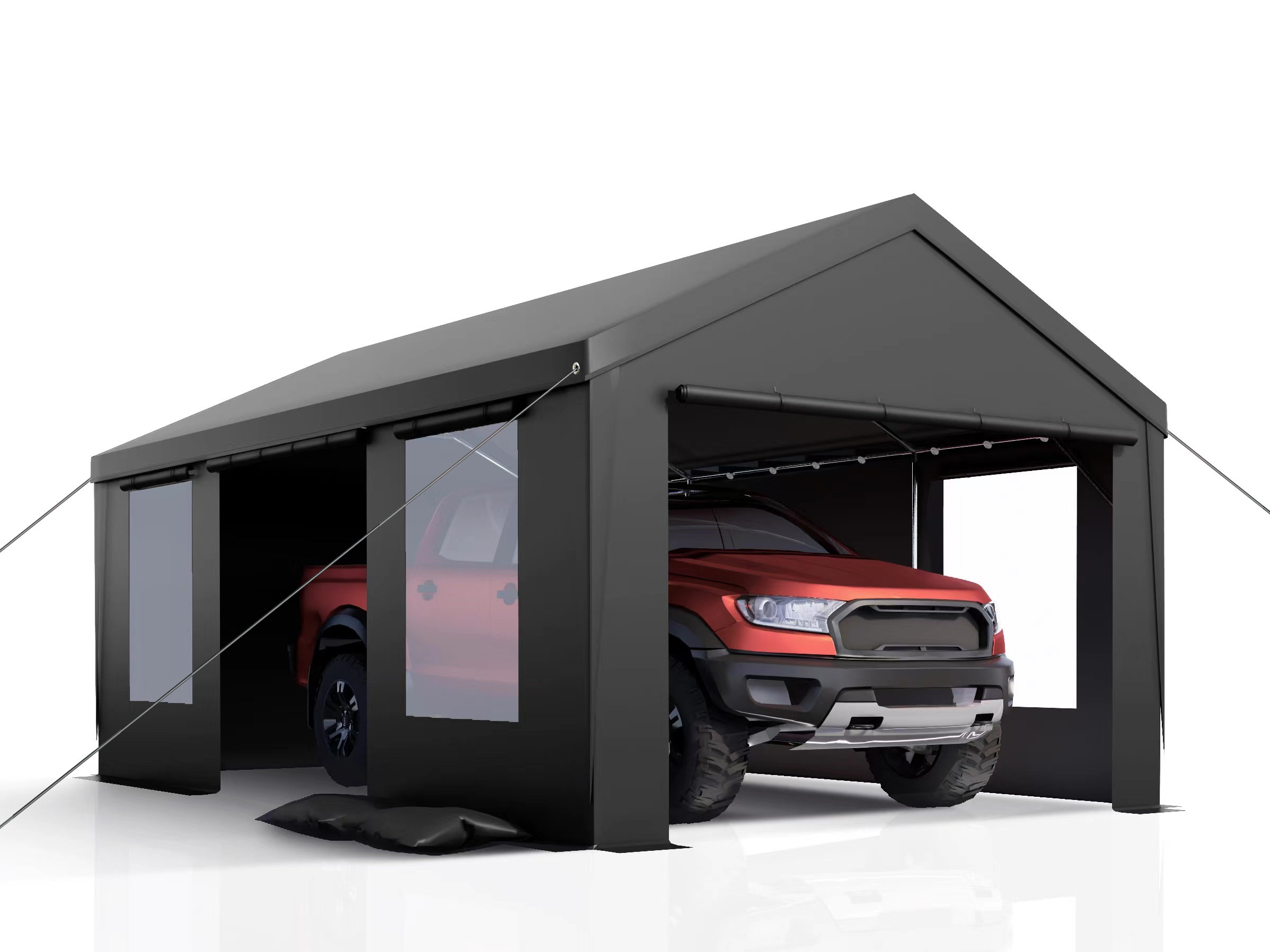 LUCKYBERRY Carport Portable Garage Storage Shed Canopy With Side Door ...