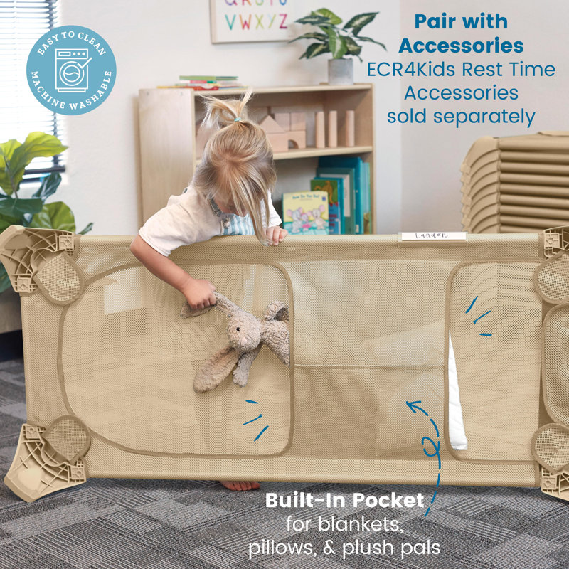 ECR4Kids Stackable Cozy Cot with Storage, Classroom Furniture, Sand, 6 ...