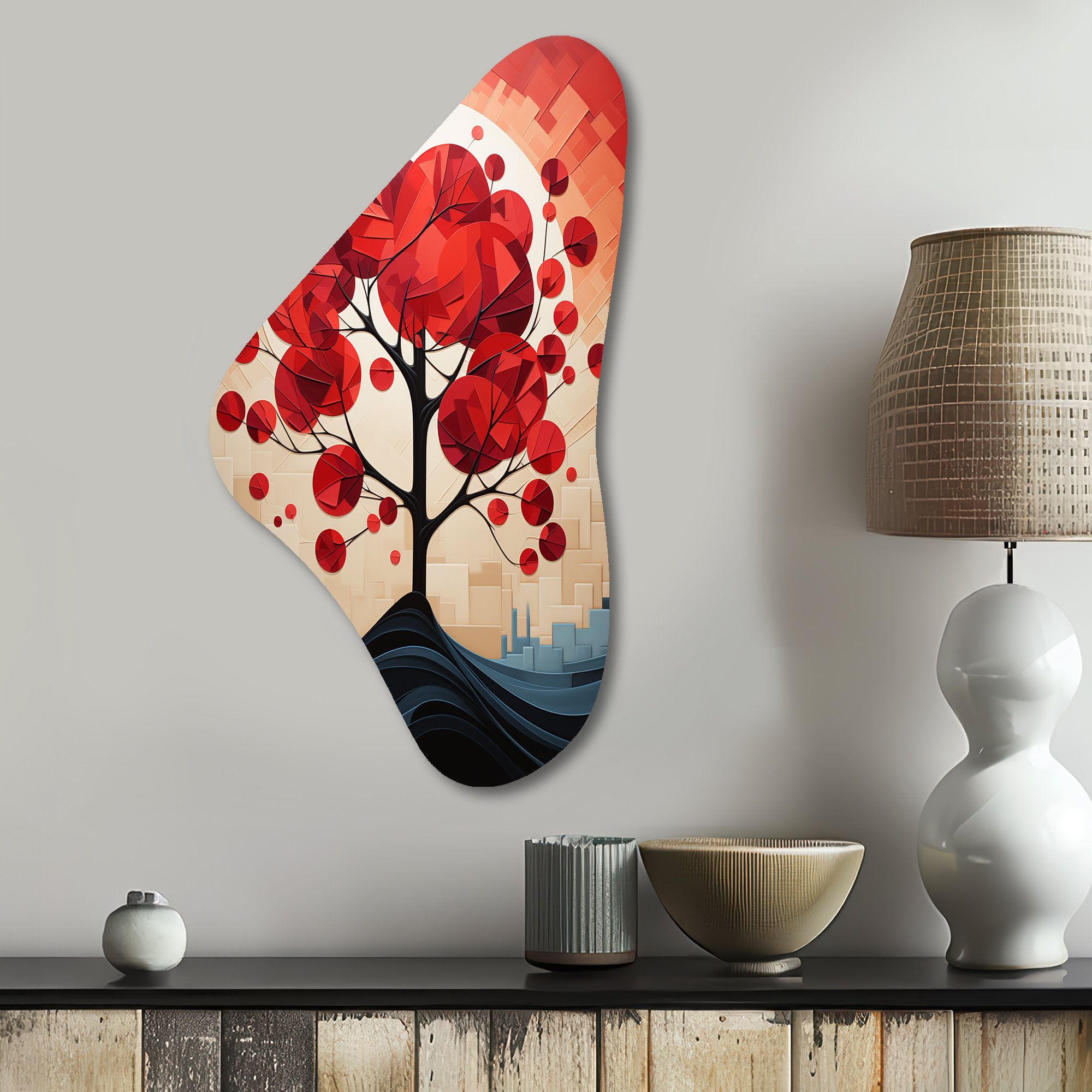 Design Art Red Maple Tree Harmony In - Tree Maple Boomerang Shape ...