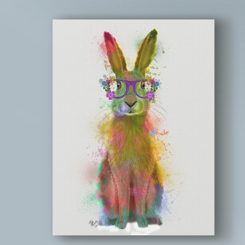 Ebern Designs Rainbow Splash Rabbit 1 On Canvas by Fab Funky Print ...
