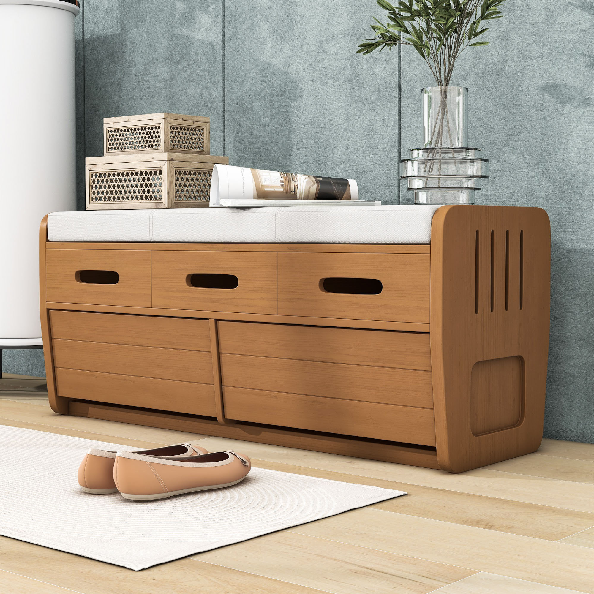 Lark Manor Cathlena Vintage Wood Storage Bench with Drawers and ...