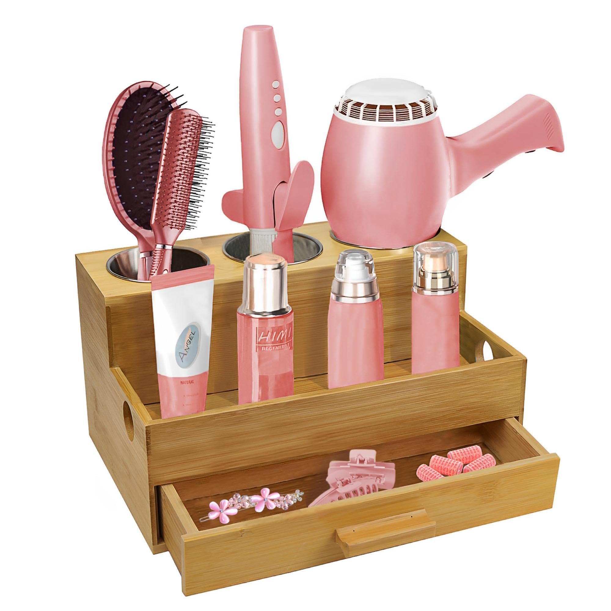 Rebrilliant Hair Tool Storage Organizer, Bamboo Hair Tool Organizer For ...