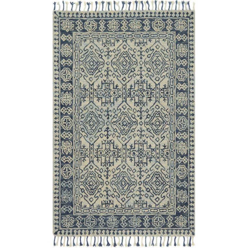 Dakota Fields Randall Oriental Hand Hooked Wool Mist/Blue Area Rug ...