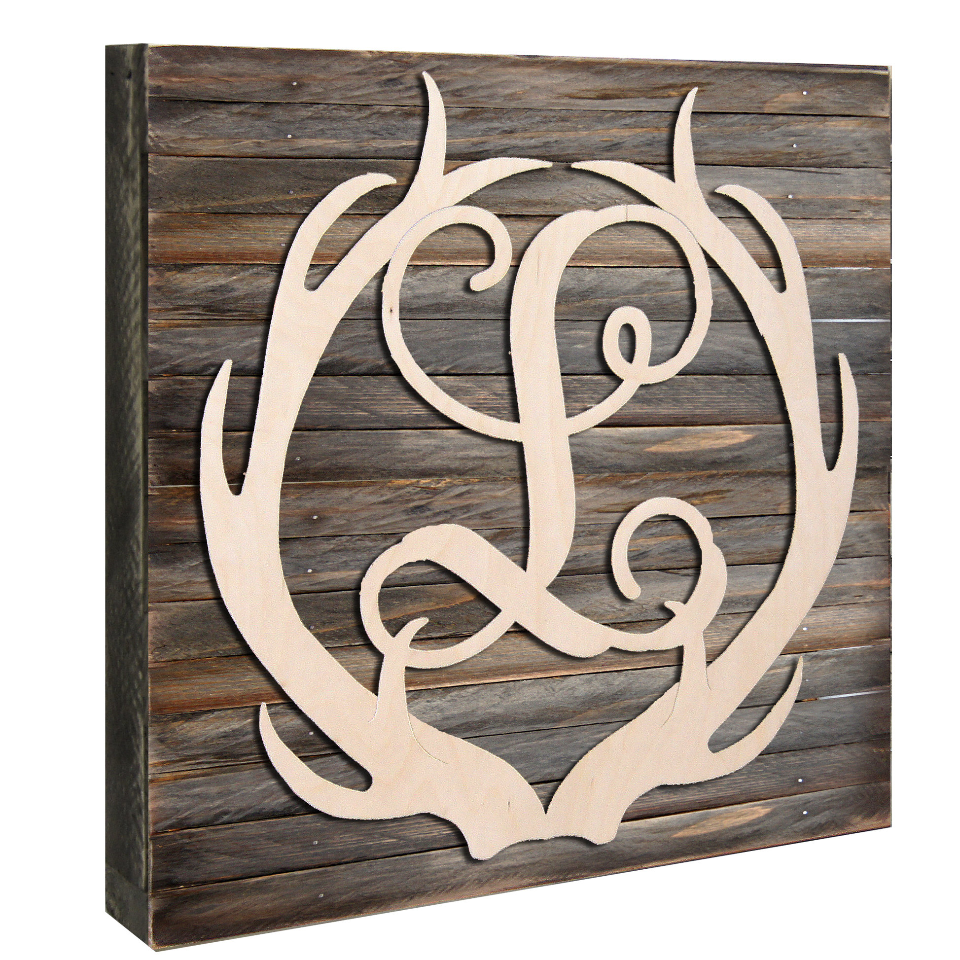 Union Rustic Personalized Letter Antler Mounted on Rustic Wood Board ...