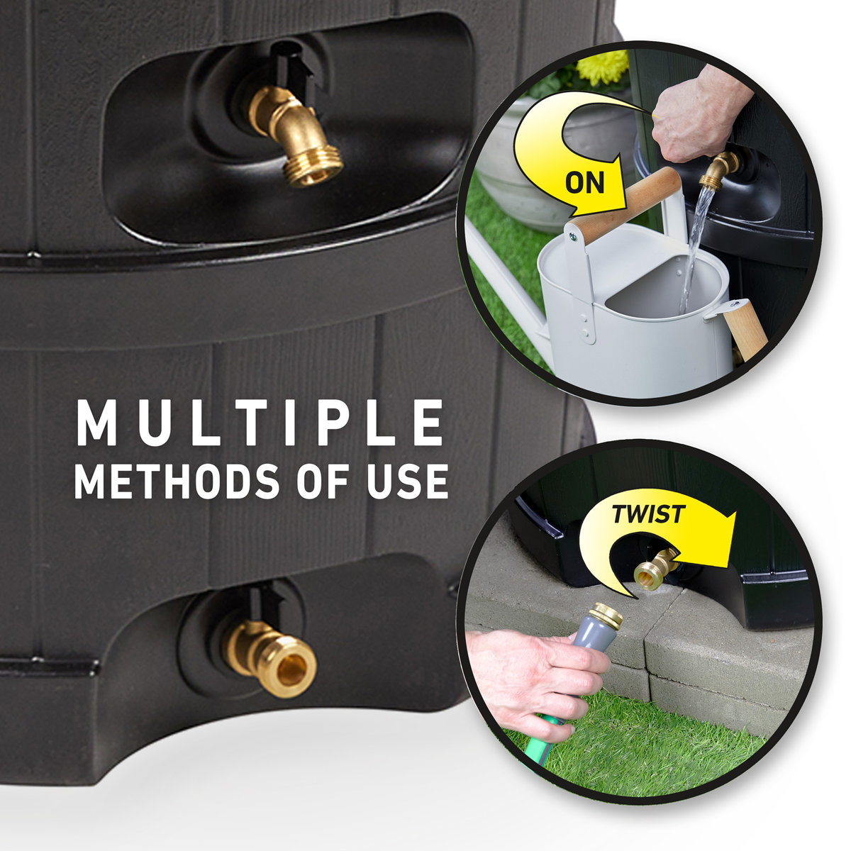 Mighty Tuff 48-Gallon Rain Barrel - Black, Dual Spiggot, Built-in ...