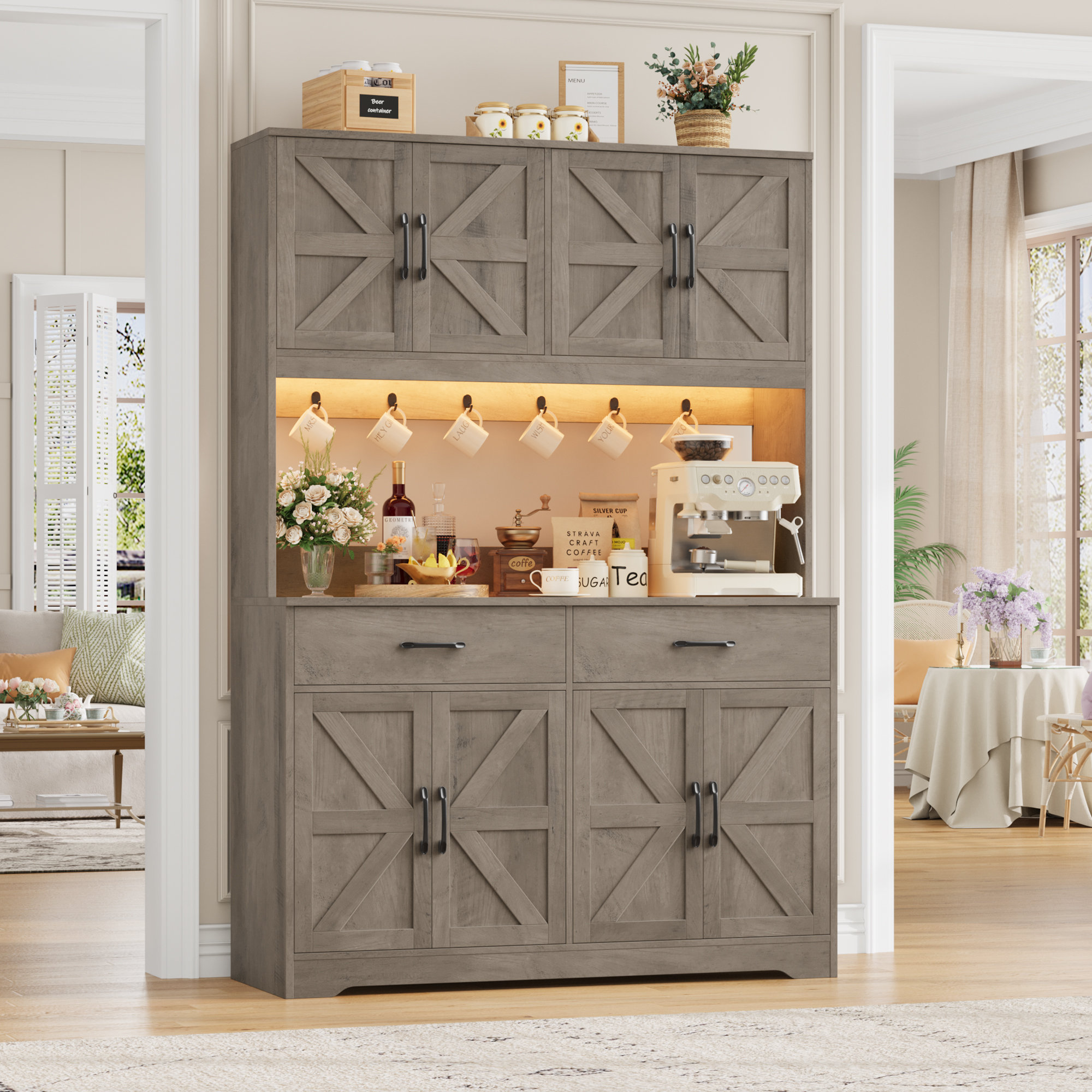 Lark Manor™ 71" Farmhouse Baker's Rack With Charging Station, LED Light ...
