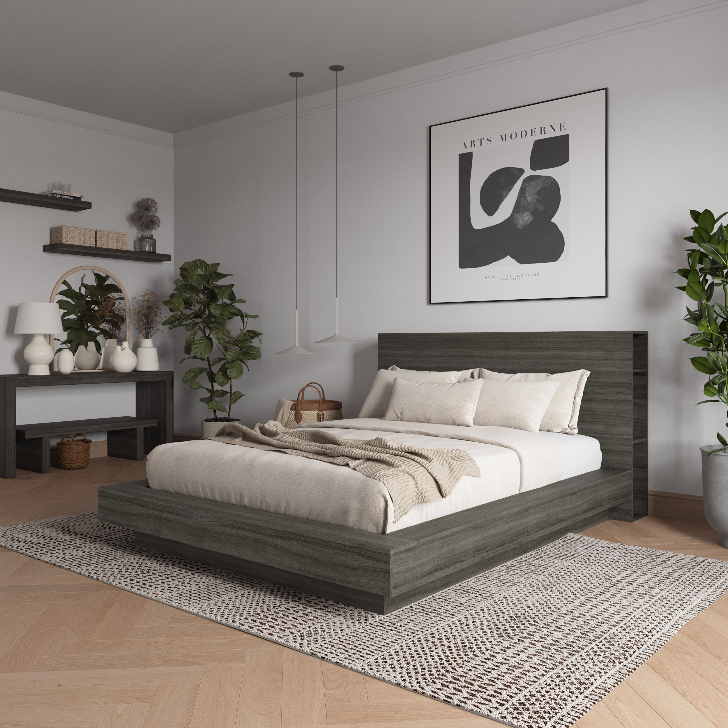 Wade Logan® Brix Platform Bed & Storage Headboard & Reviews | Wayfair