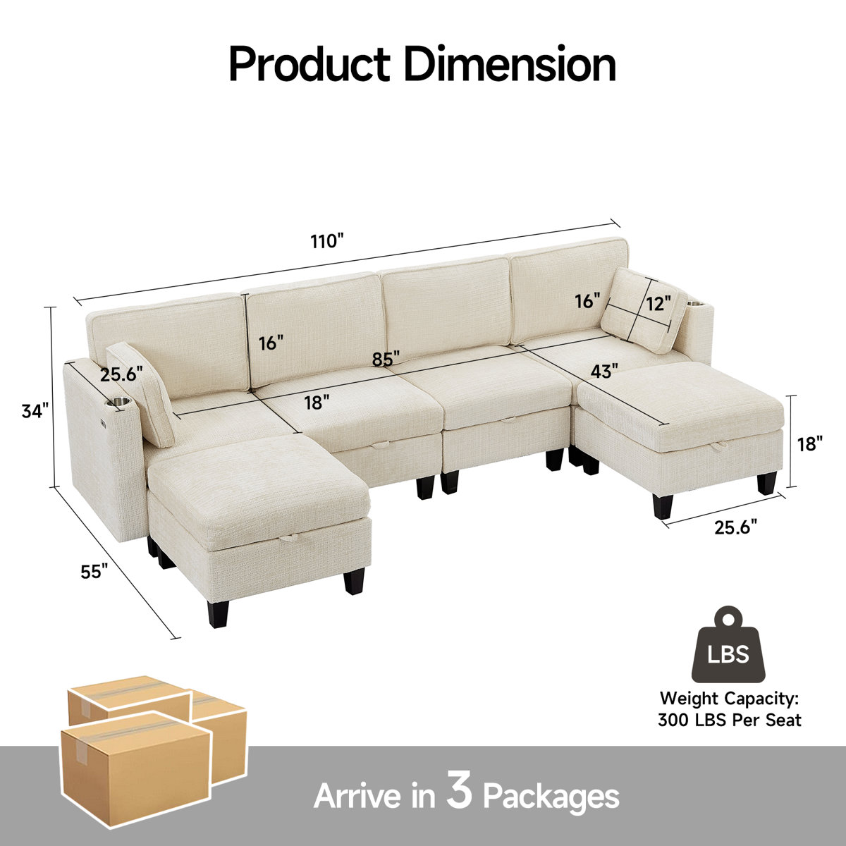 Corrigan Studio® 110" U-Shaped Convertible Modular Sectional Sofa | Wayfair