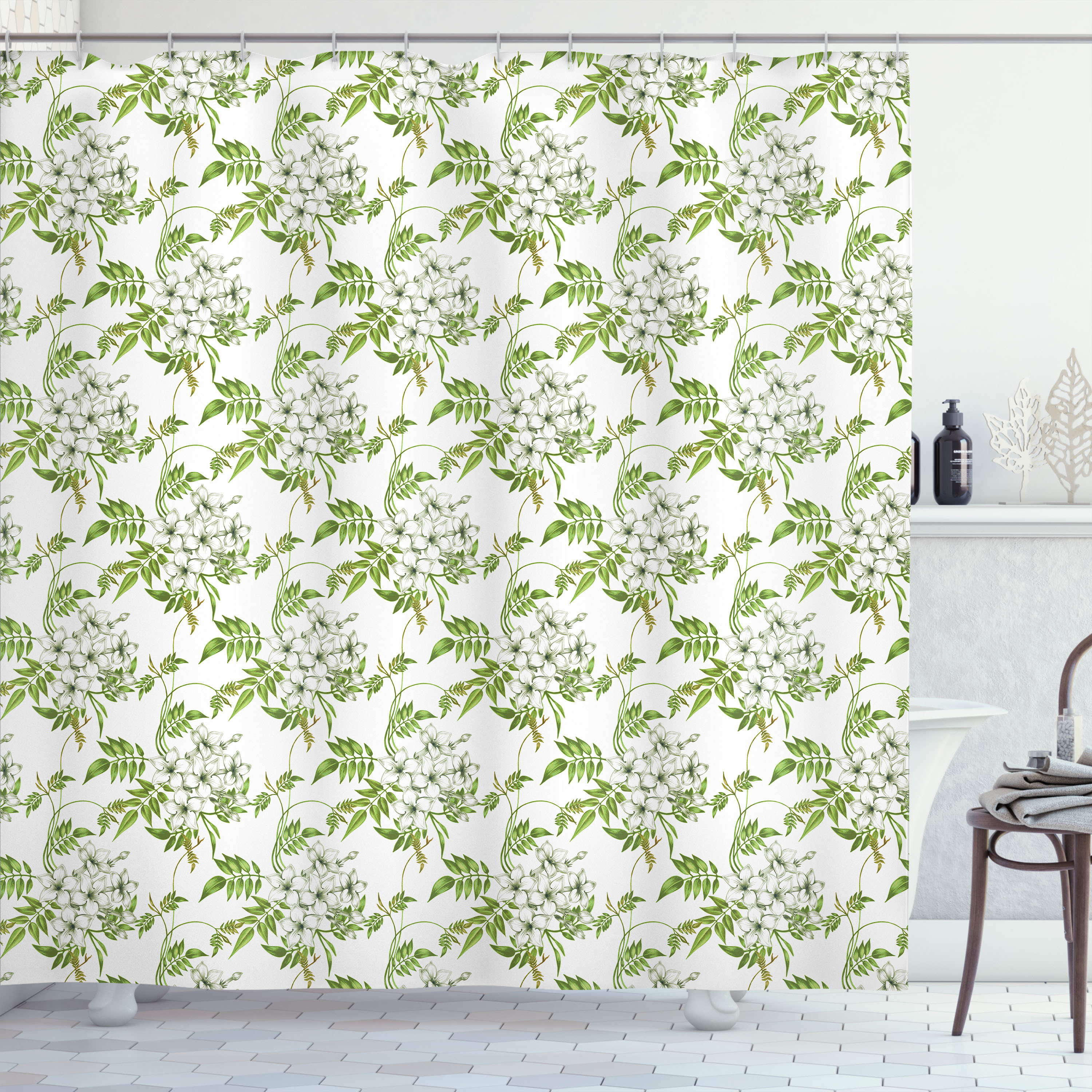 Red Barrel Studio® Jasmine Shower Curtain Nostalgic Floral Branch Lime ...