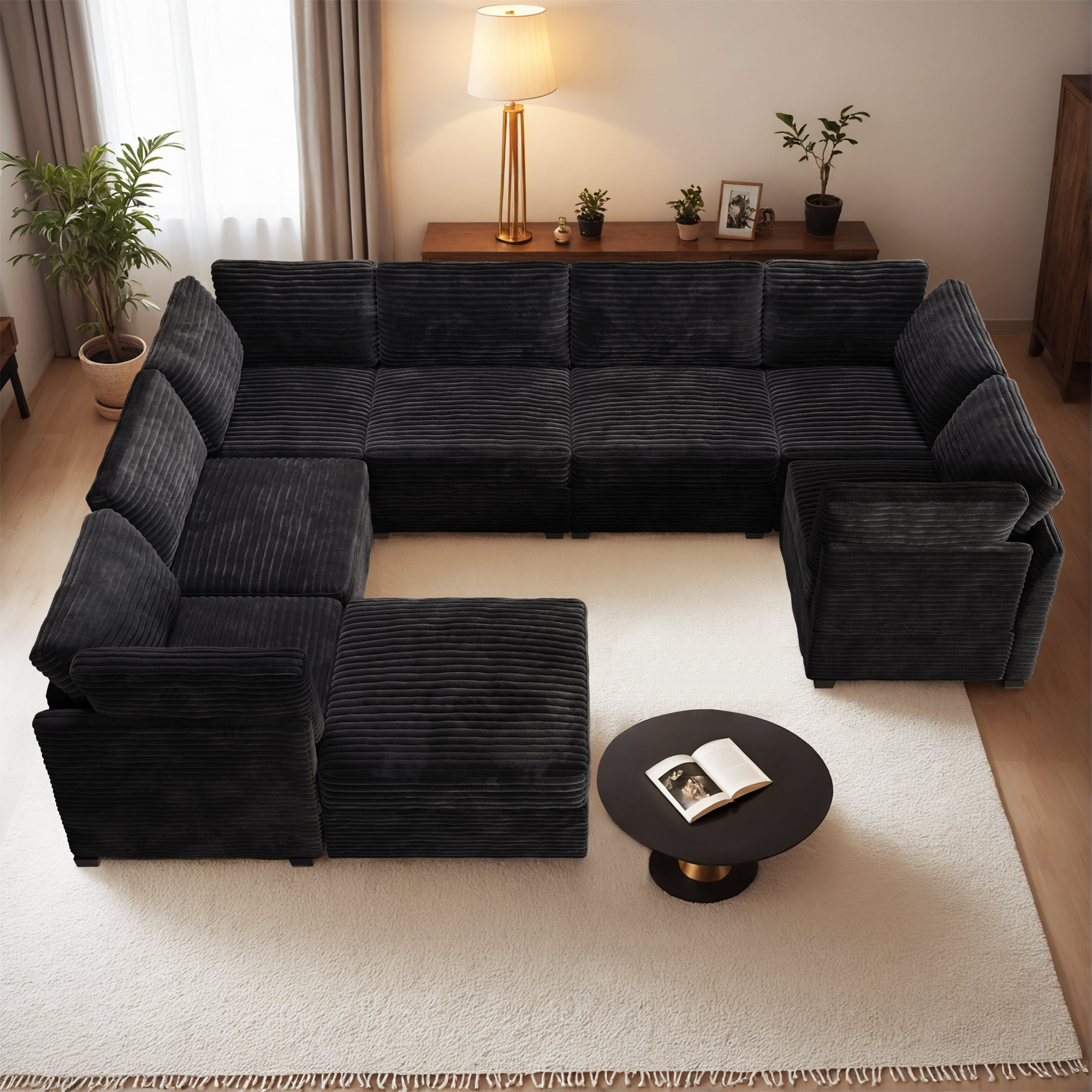 Wrought Studio™ Modular U-shaped Sectional Plush Corduroy Sofa With ...