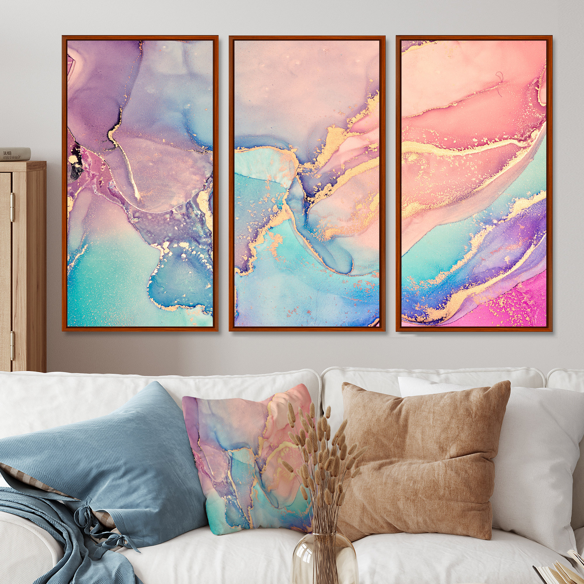 Mercer41 Pink and Blue Liquid Art II - 3 Piece Floater Frame Print on ...