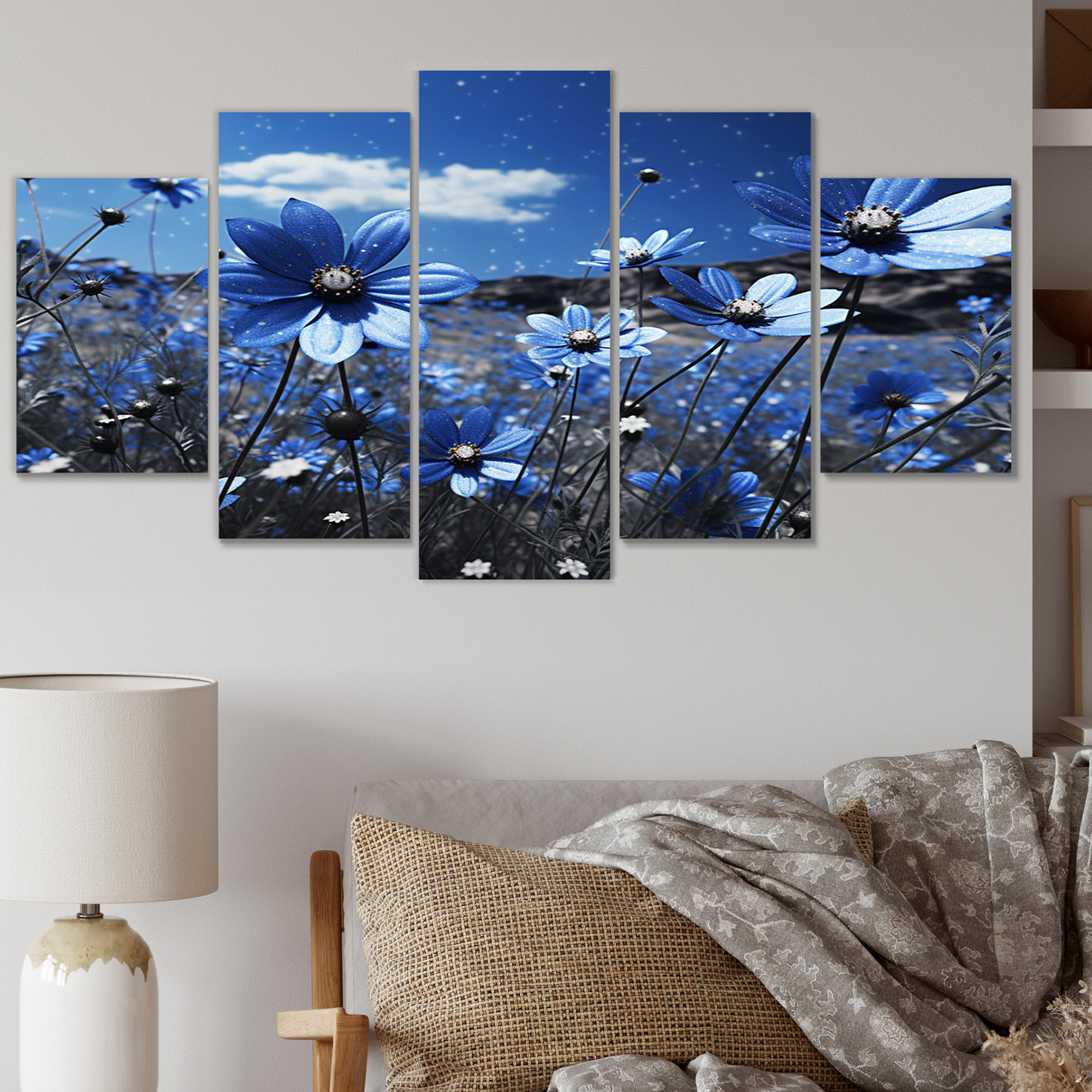 Ebern Designs Flower Field Sapphire Meadow II - Floral Canvas Art Print ...