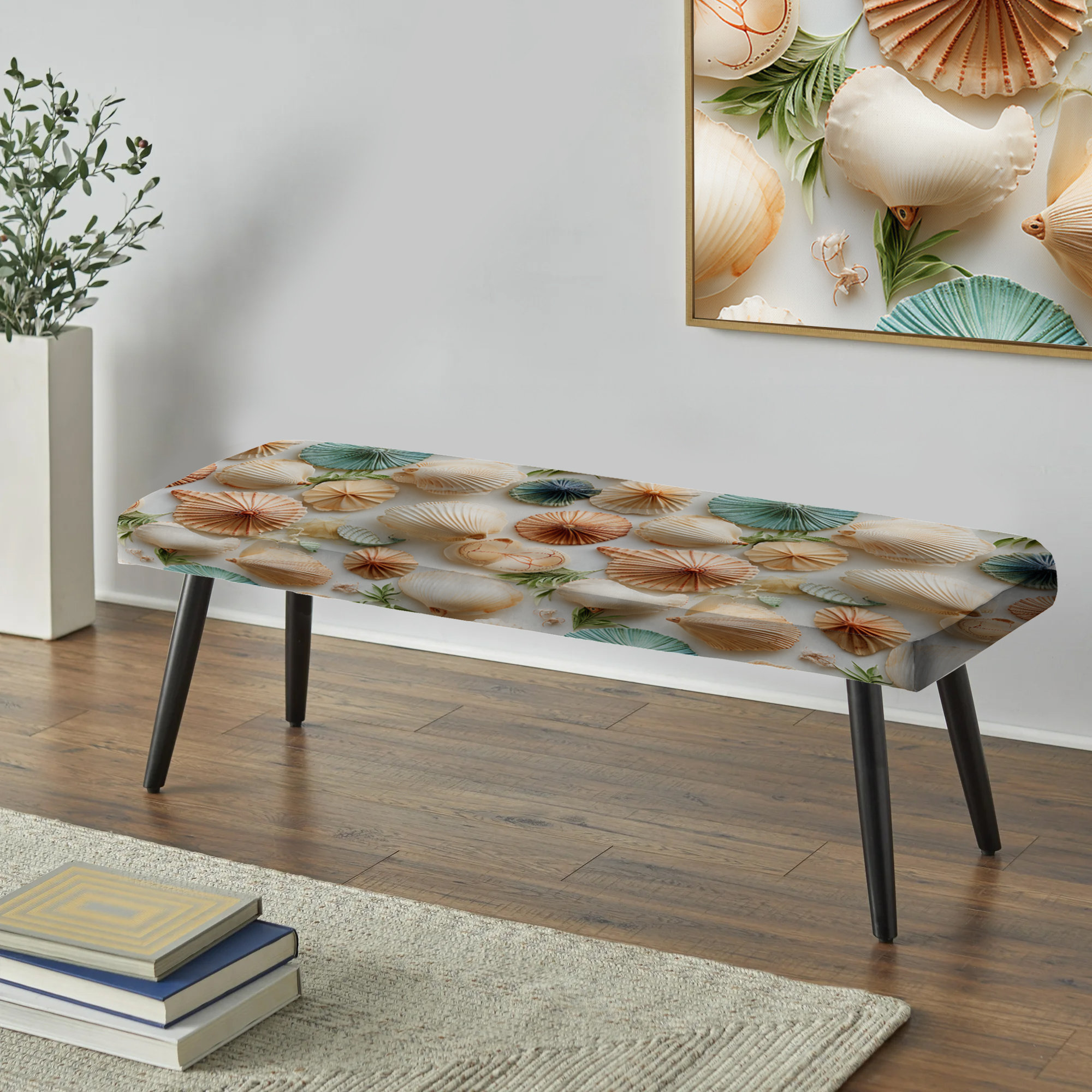 Design Art Vintage Seashells Tropical Pattern - Coastal Upholstered ...