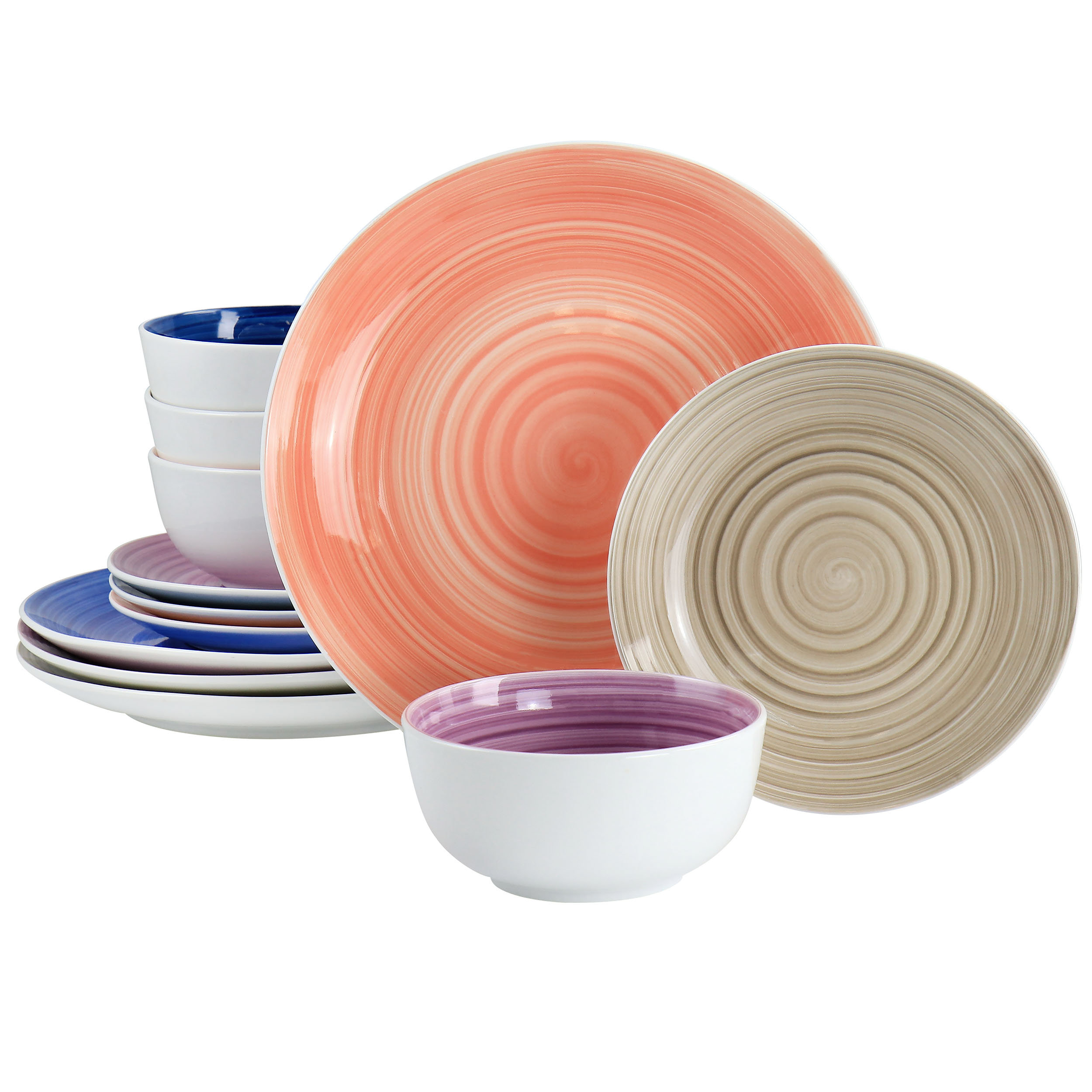 Gibson Home Color Vibes Fine Ceramic 12 Piece Dinnerware Set In ...