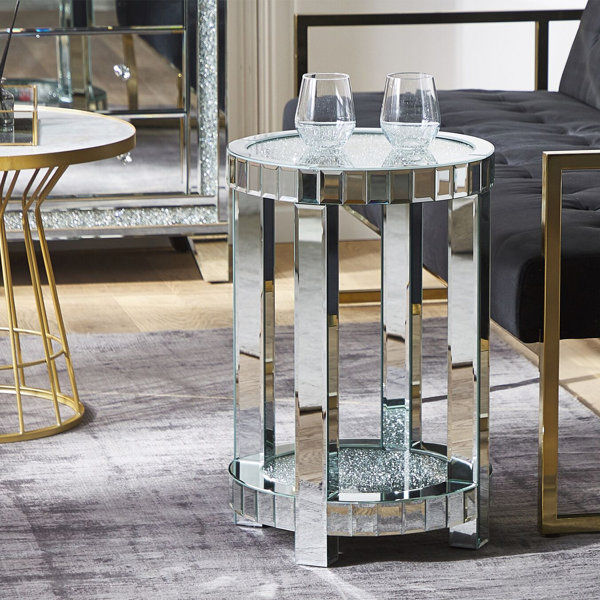 Canora Grey Sibell Round frame glass end table two layer storage side ...